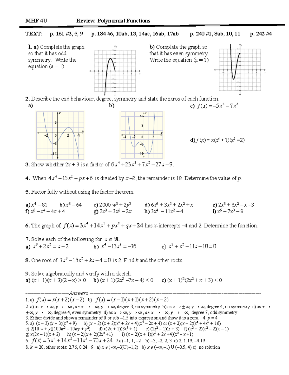 Review Polynomials - review for gr12 functions ontario - MHF 4U Review ...