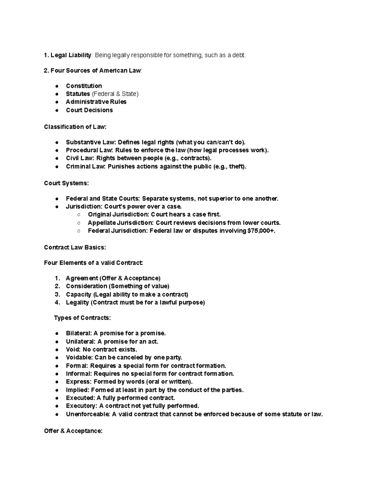 Law test review - Legal Liability: Being legally responsible for ...