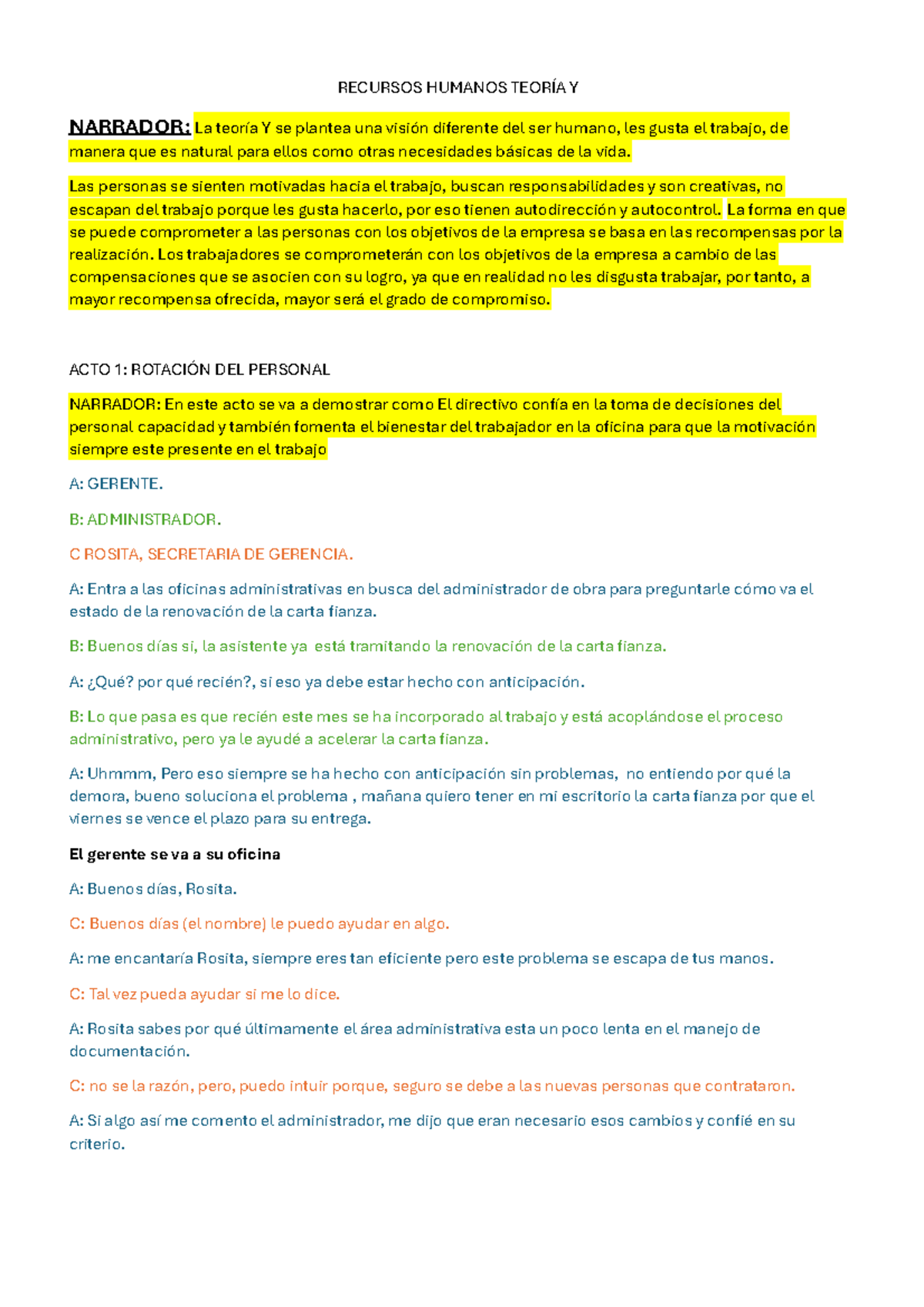ACTO Teatral - DDDDDDDDDDDDD - RECURSOS HUMANOS TEORÍA Y NARRADOR: La ...