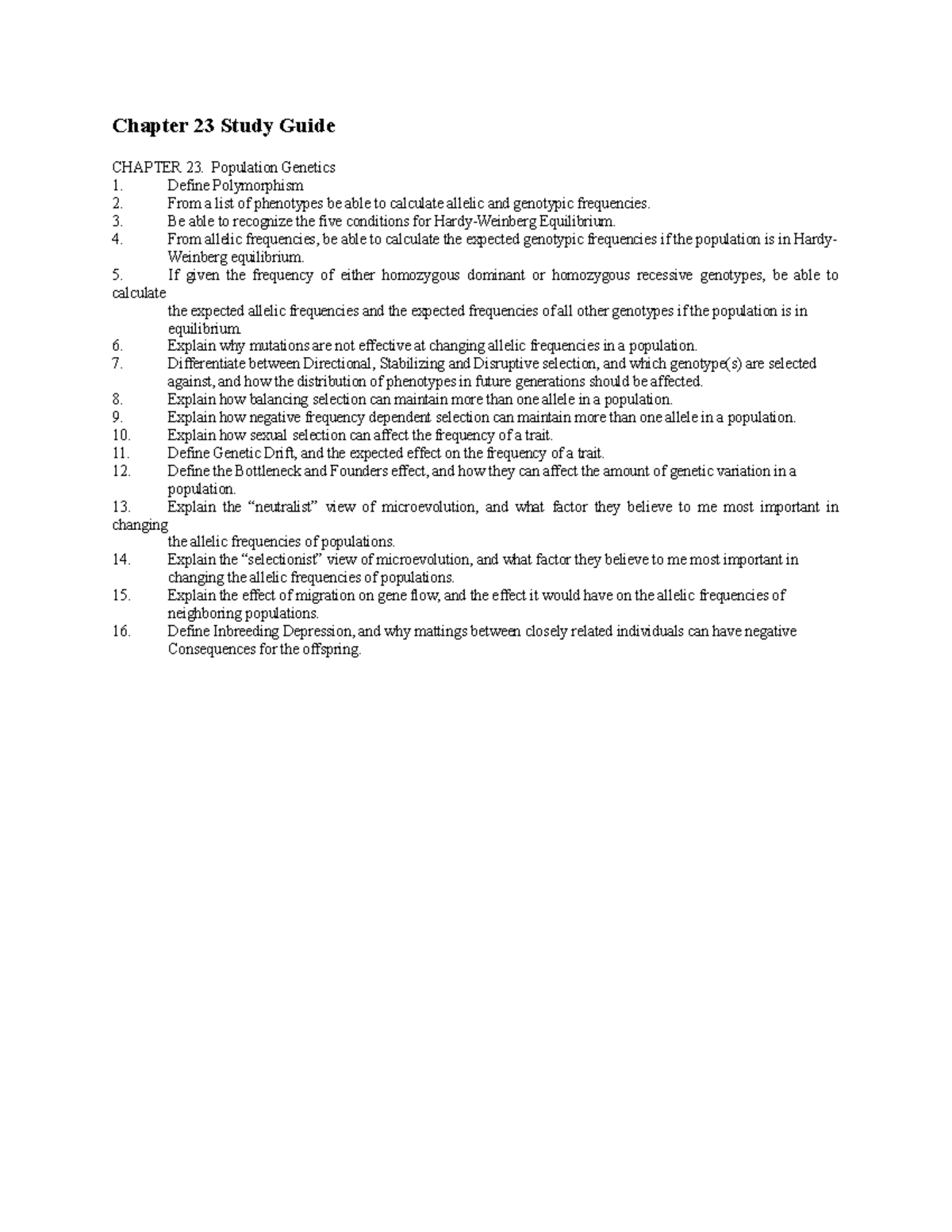 Chapter 23 Study Guide - Chapter 23 Study Guide CHAPTER 23. Population ...
