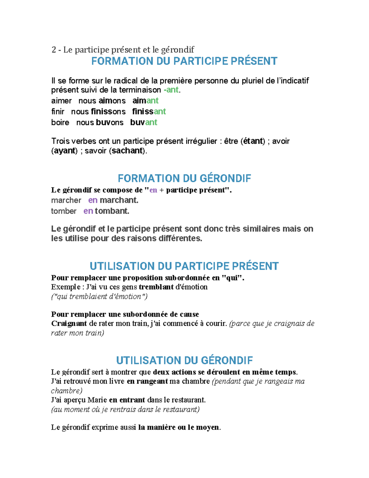 Formation DU Participe Présent - 2 - Le participe présent et le ...