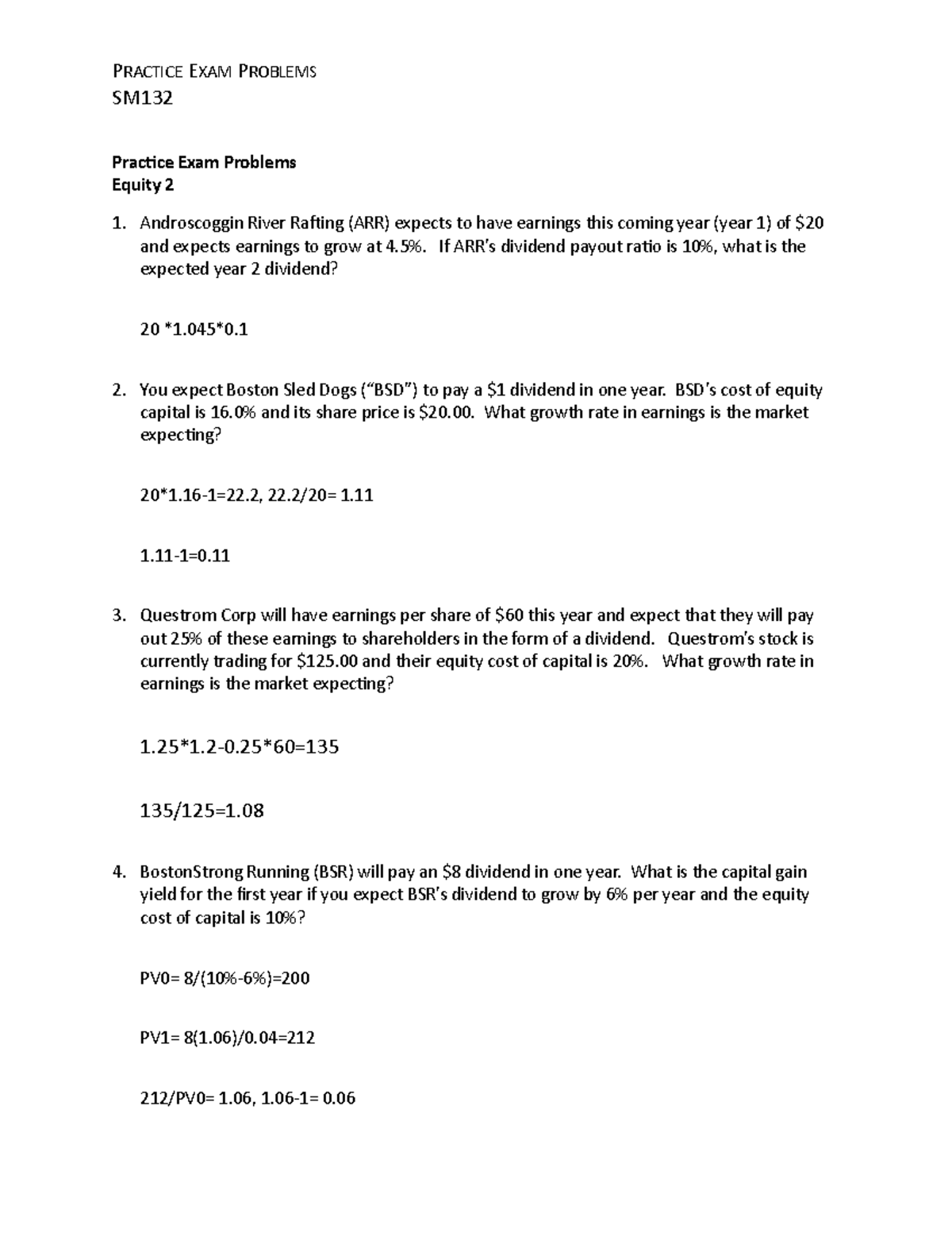 Practice Exam Problems 12 - Equity 2 - PRACTICE EXAM PROBLEMS SM ...