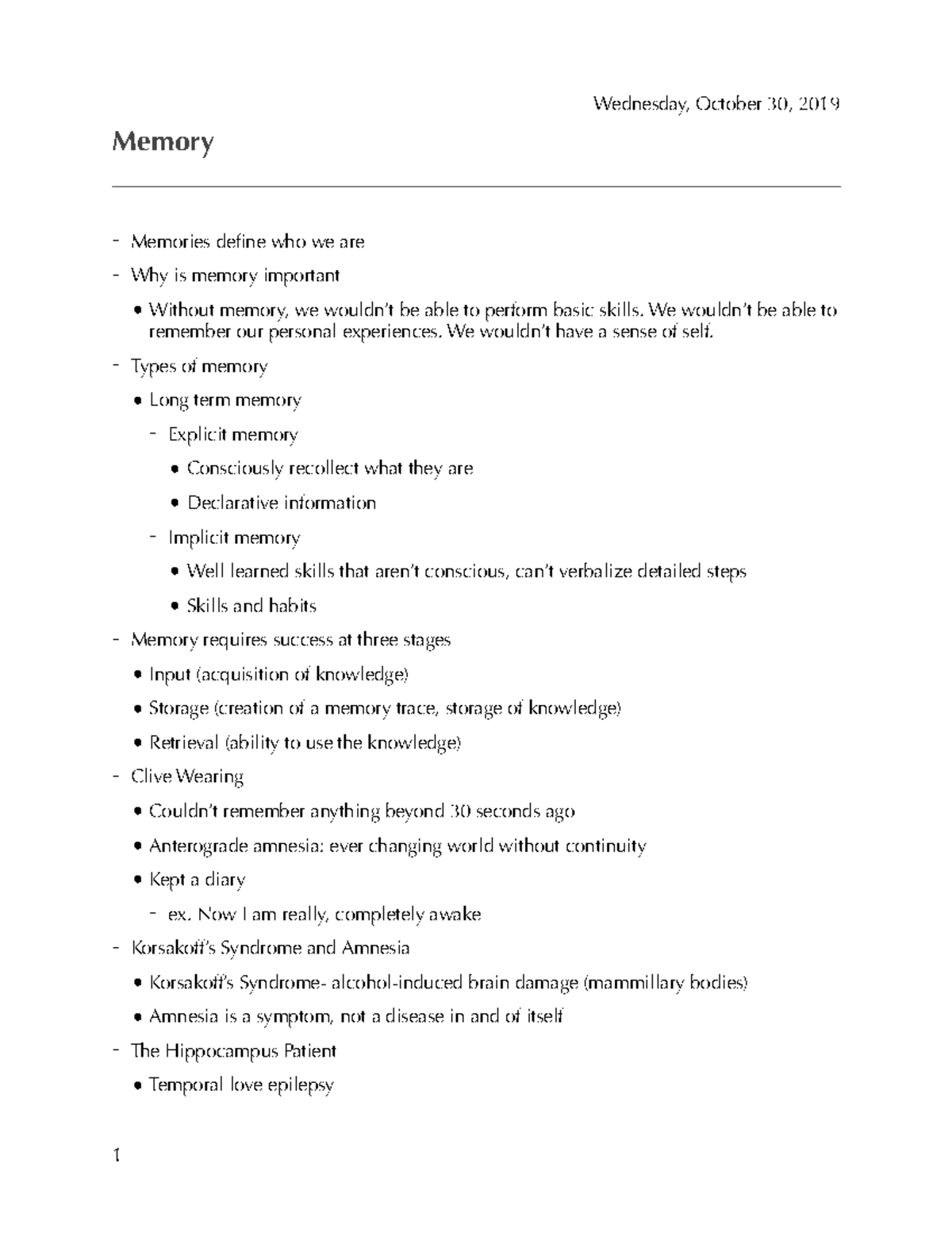 Memory - Professor Elena Festa - Memory - Memories define who we are ...