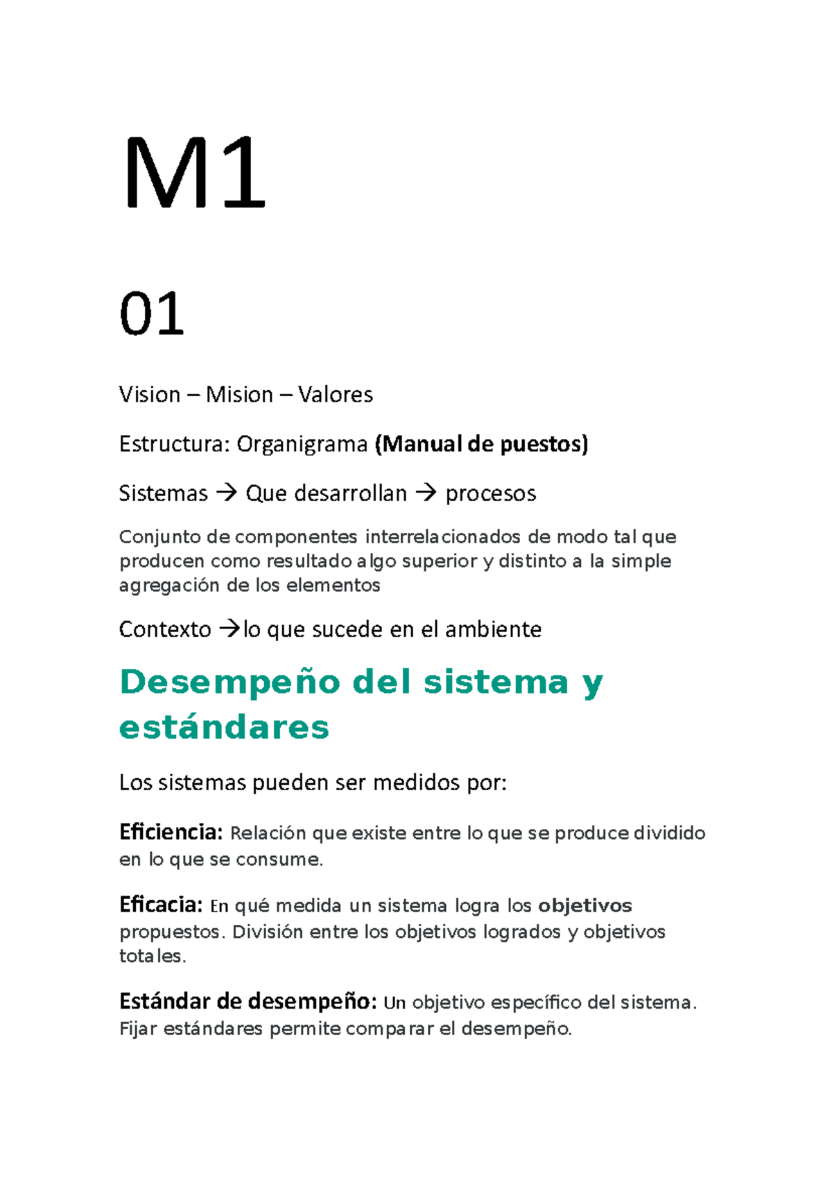 Sistemas información resumen de los modulos M1 y M2 - M 01 Vision – Mision – Valores Estructura ...