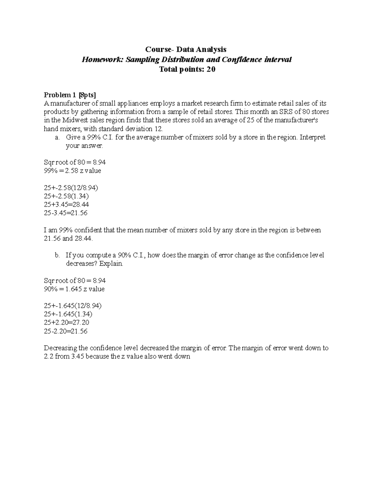 HWK Sampling D Estimation 1 - Course- Data Analysis Homework: Sampling Distribution and ...
