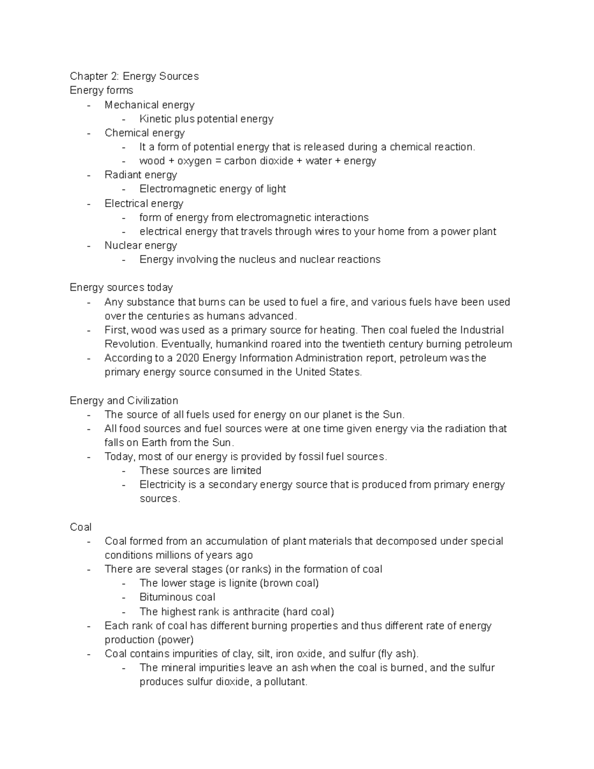 Chapter 2 Energy Sources - Chapter 2: Energy Sources Energy forms ...