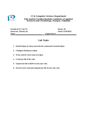 Lab 7(2D Arrays) - Lab # 7 2D Arrays ####### 12 Objective: 1. 2D Arrays 2. Examples 3. Lab Tasks ...