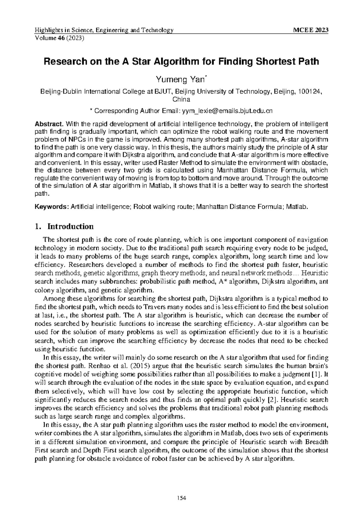 Research on the A Star Algorithm for Finding Short - bjut.edu Abstract ...