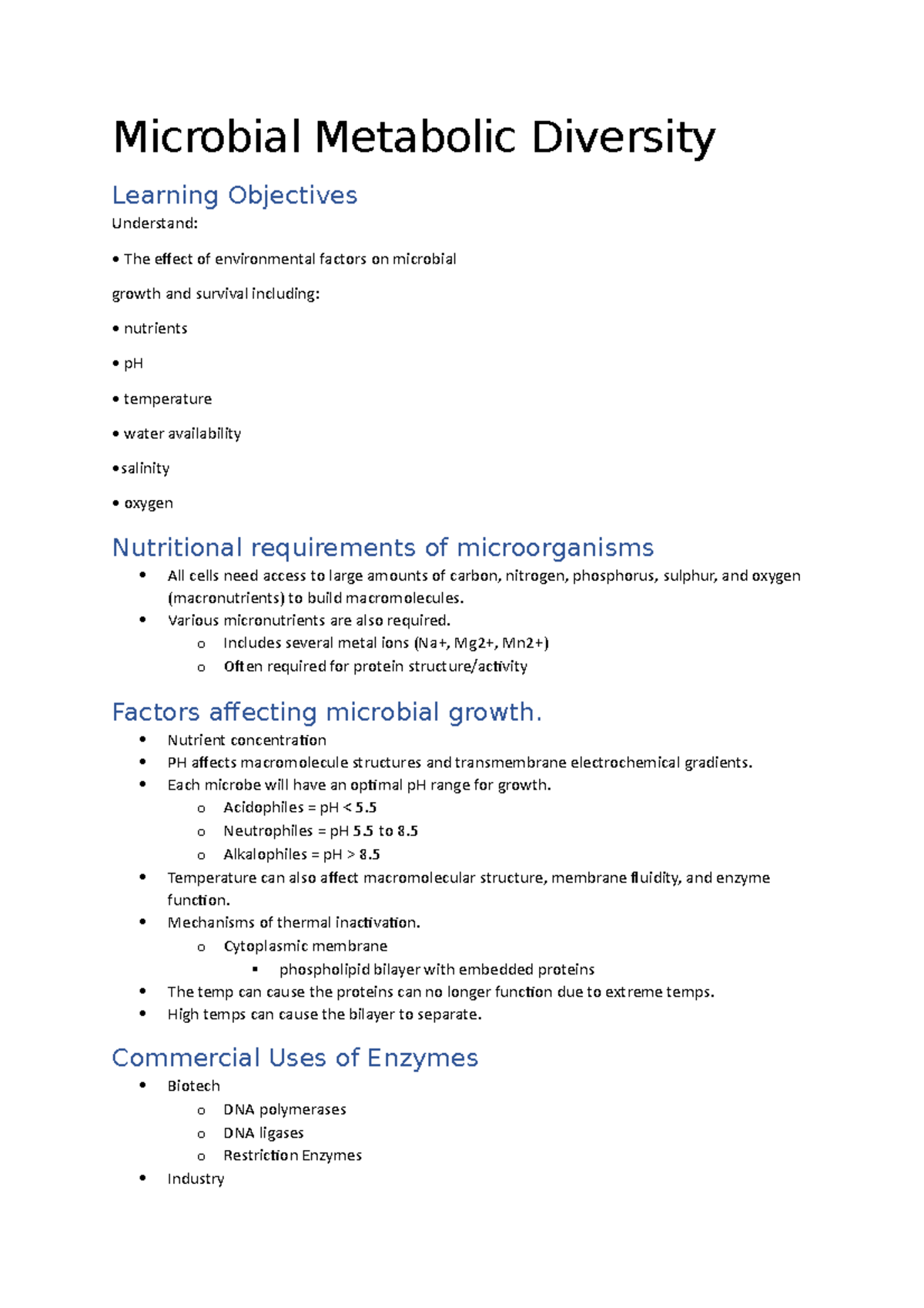 Lecture 6 - Microbial Metabolic Diversity - Microbial Metabolic ...
