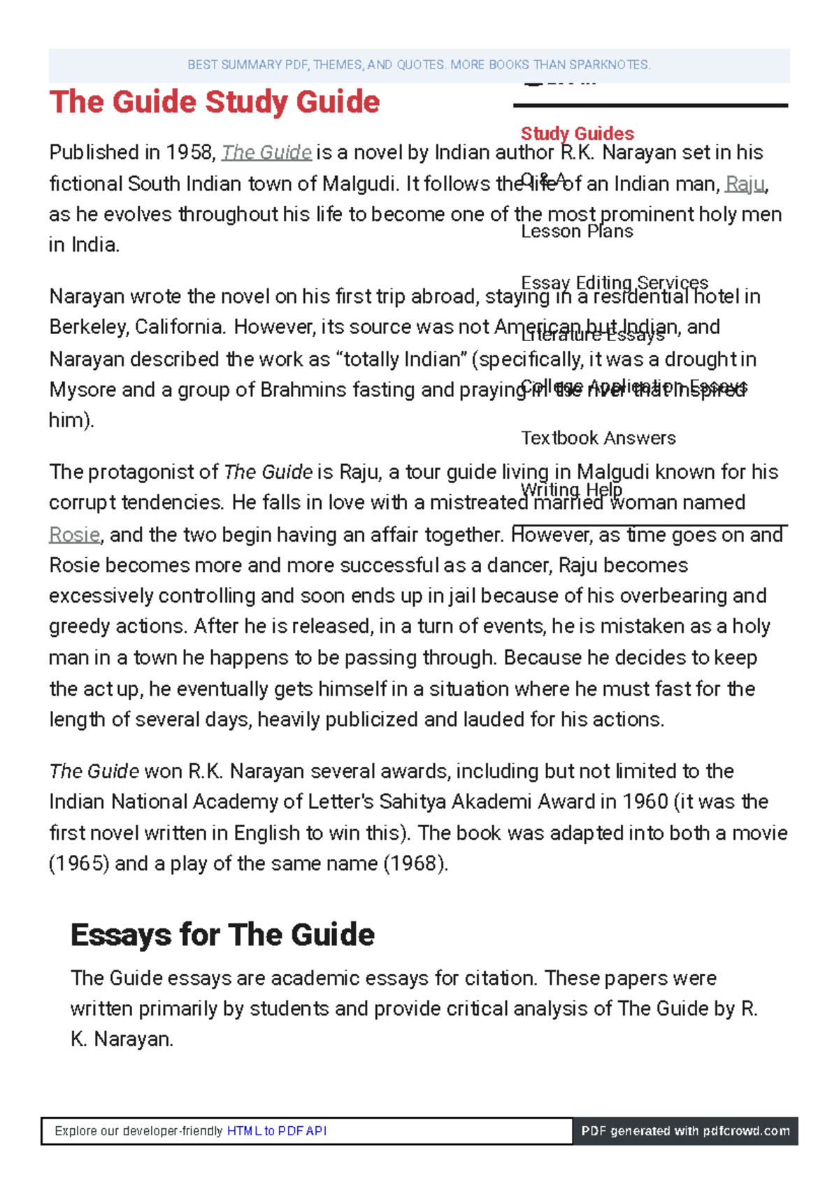 The guide - literature - Study Guides Q & A Lesson Plans Essay Editing ...