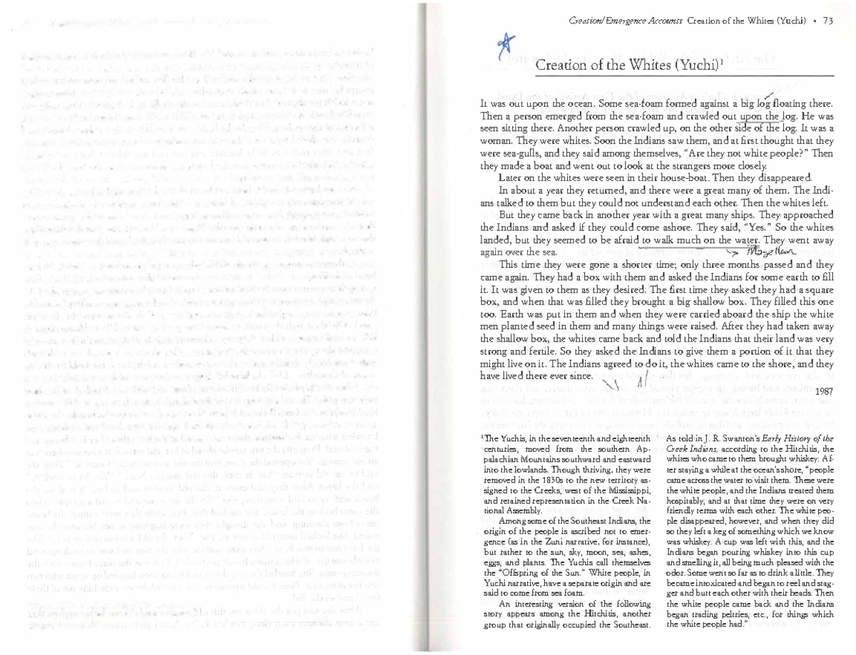 Yuchi myth, Creation of the Whites - Creation/Emergence Accounts ...