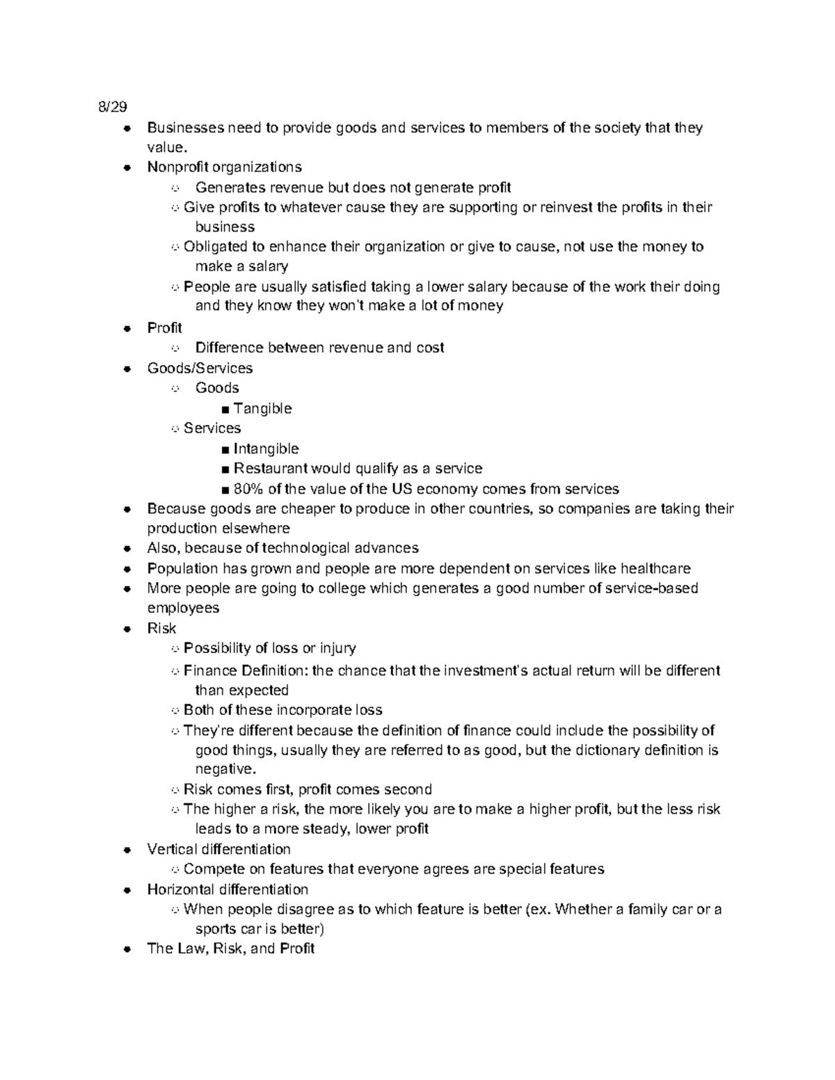 Business management notes-1 - 8/ Businesses need to provide goods and ...