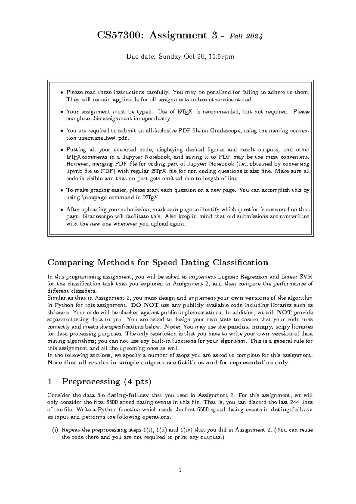 CS573 Assignment 3 - CS57300: Assignment 3 - Fall 2024 Due date: Sunday Oct 20, 11:59pm Please ...