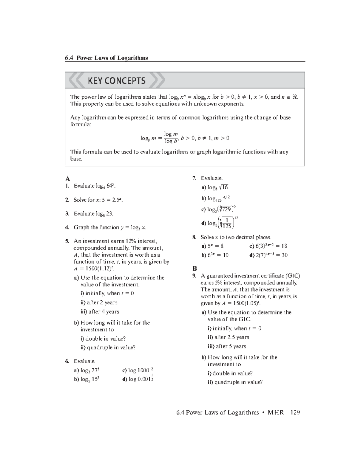 6 4 Power Laws of Logarithms - The power law of logarithms states that ...