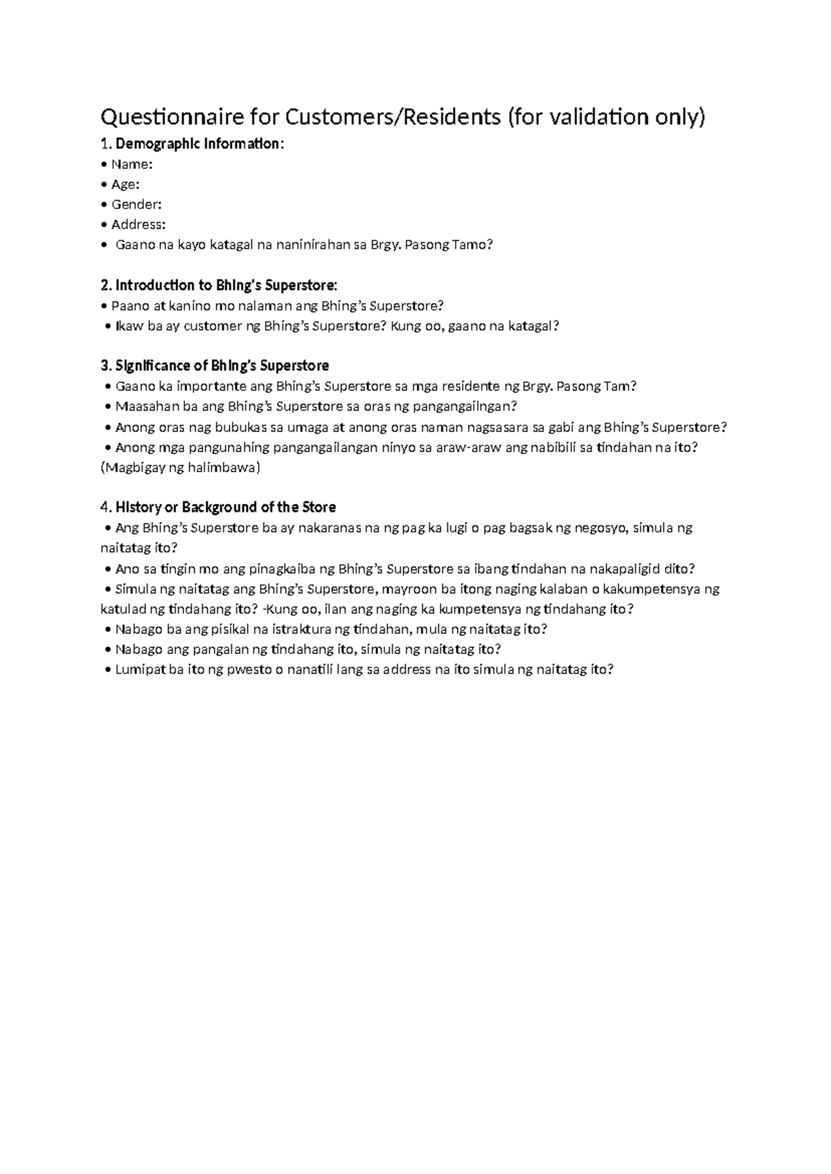 Questionnaire customers - Questionnaire for Customers/Residents (for ...