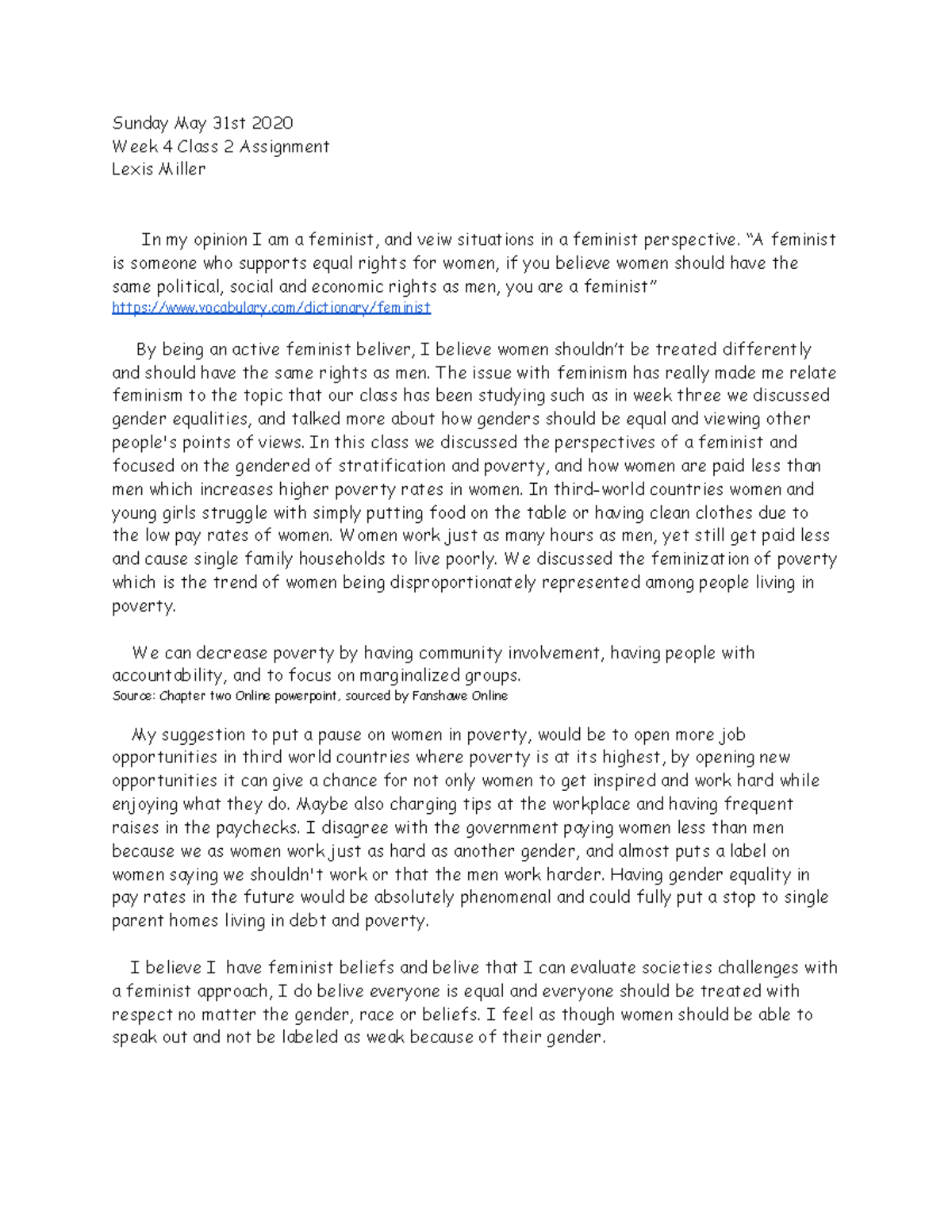 Week 4 Class 2 - Lecture notes 3-4 - Sunday May 31st 2020 Week 4 Class ...