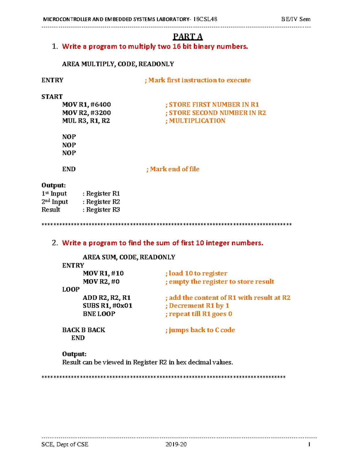 MC Lab Manual Comments Final - PART A 1. Write a program to multiply two 16 bit binary numbers ...