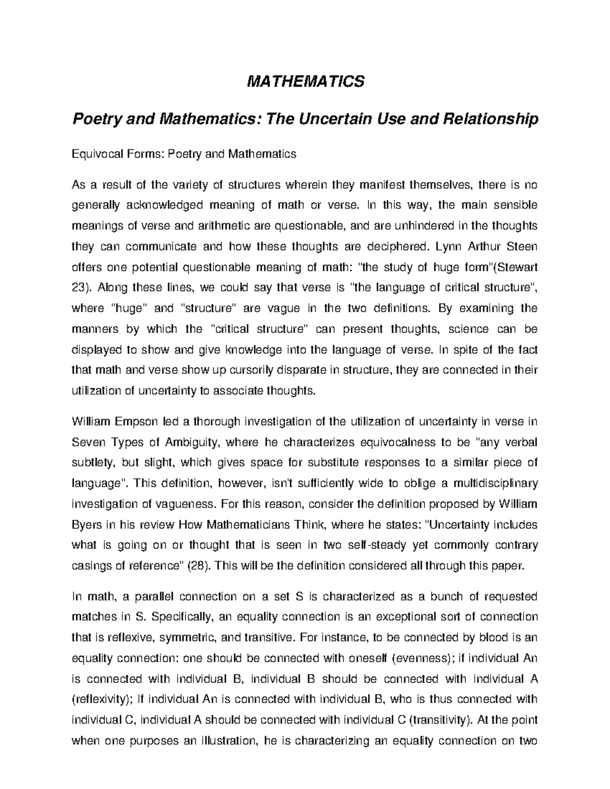 Poetry And Mathematics The Uncertain Use And Relationship