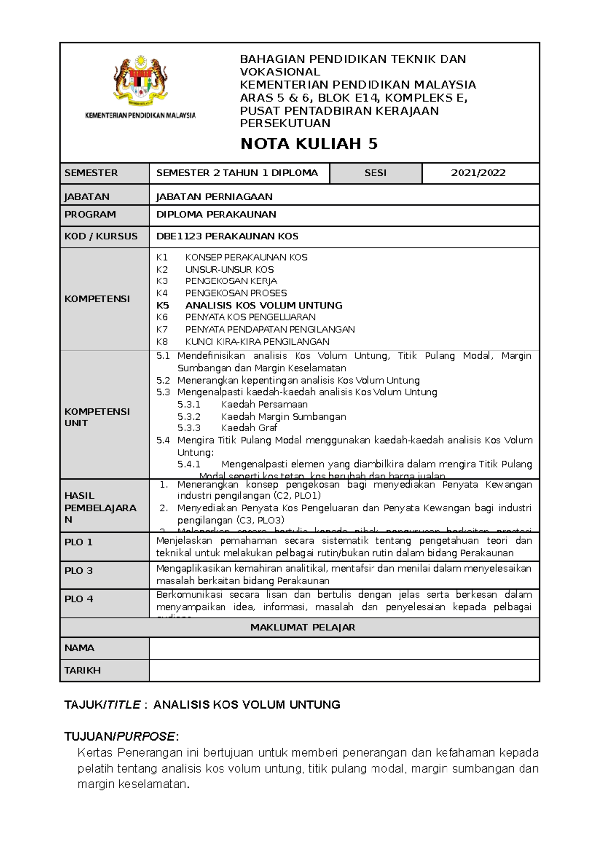 DBE1123 NOTA Kuliah 5 - INventori - NOTA KULIAH 5 SEMESTER SEMESTER 2 ...