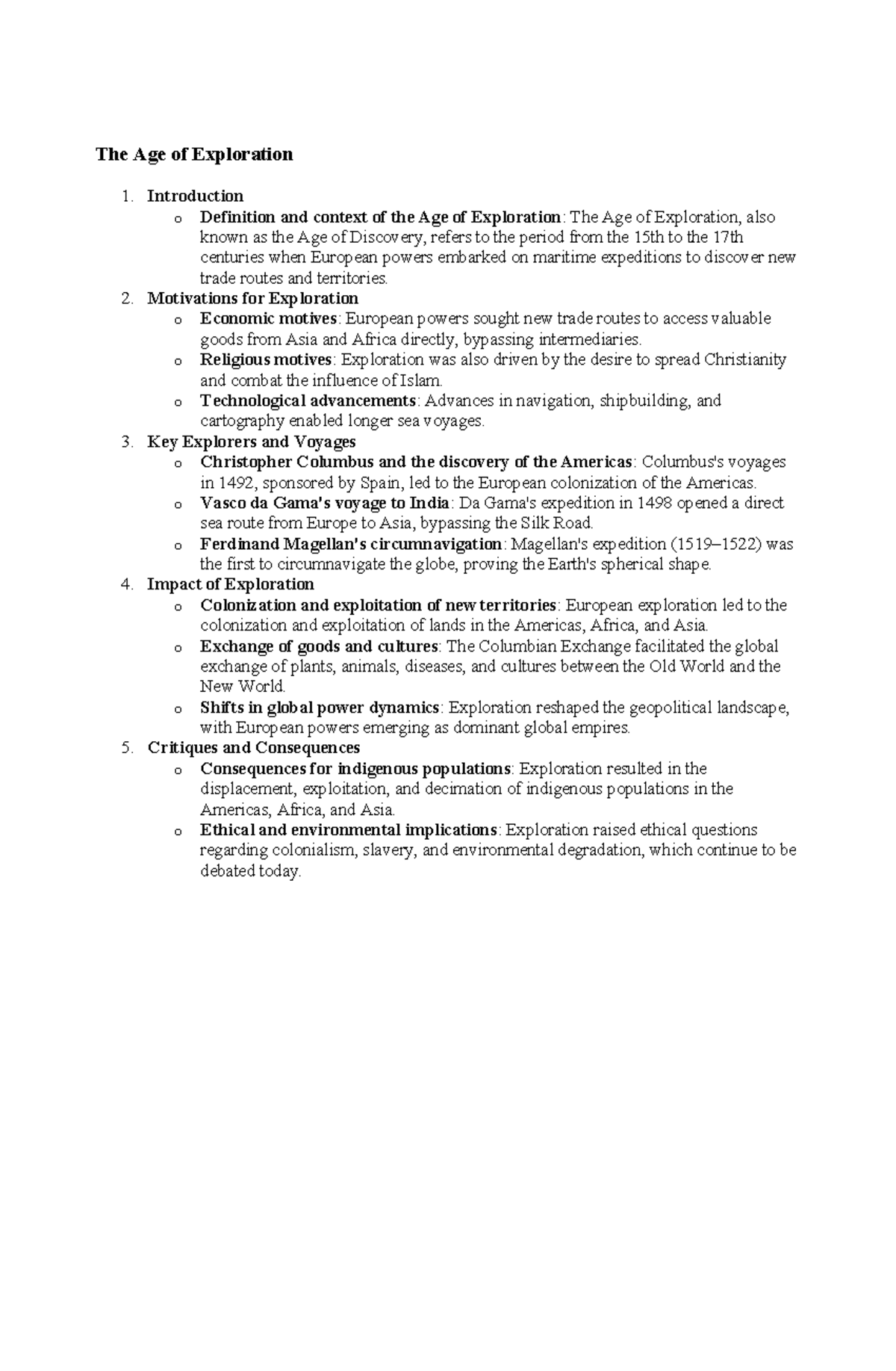 The Age of Exploration - Introduction o Definition and context of the ...