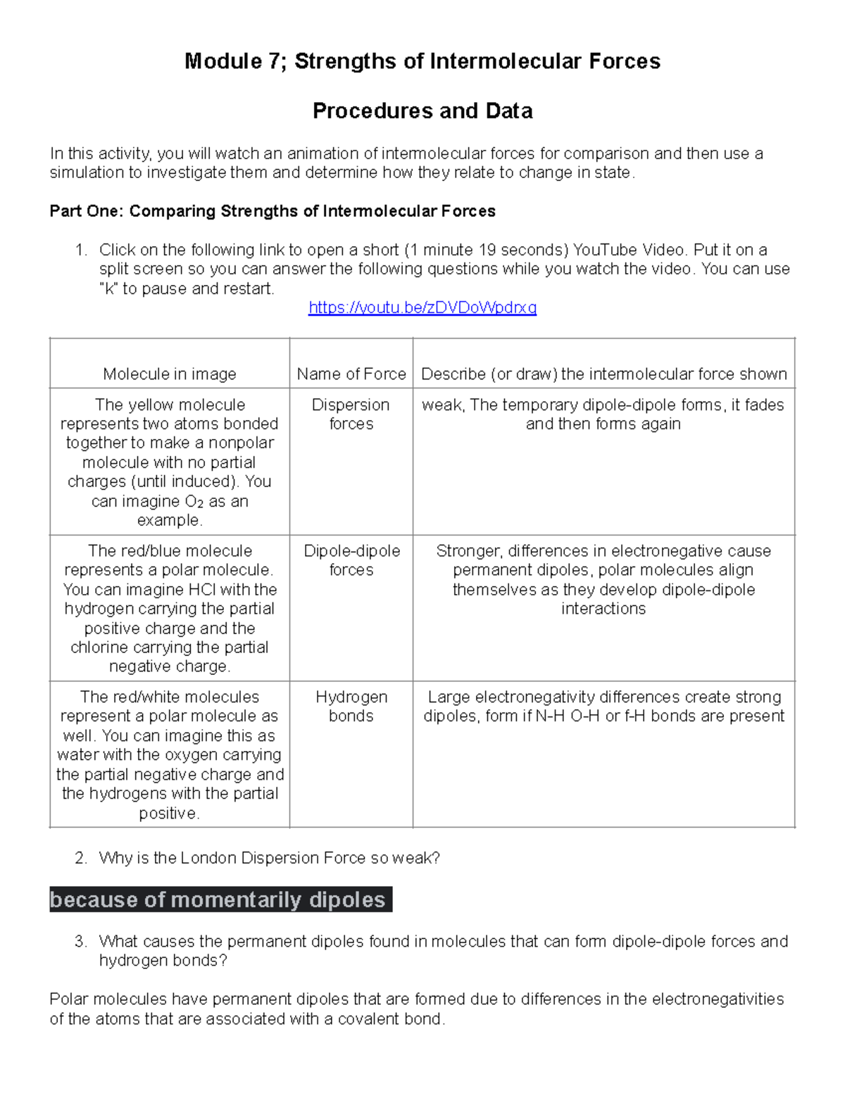 Module 7 Strengths of Intermolecular Forces - Module 7; Strengths of Intermolecular Forces - Studocu
