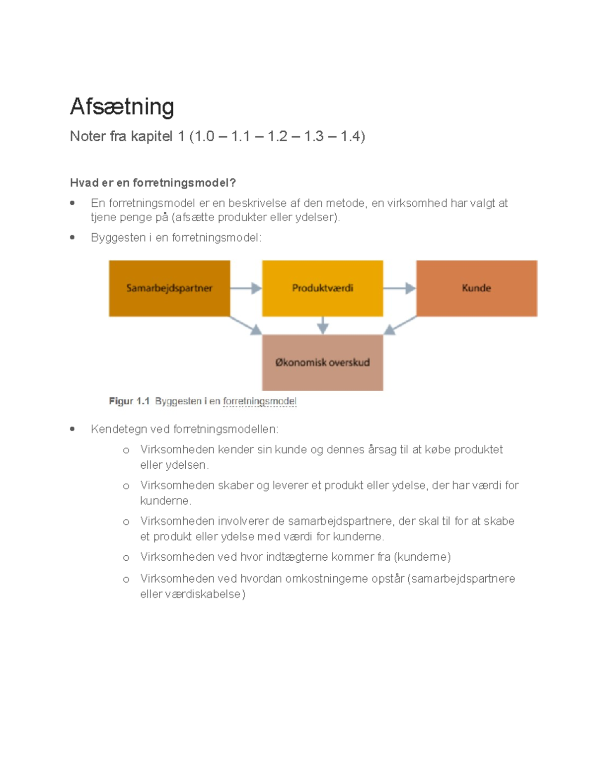 Noter - Afsætning - Kapitel 1 - Forretningsmodeller - Afsætning Noter ...