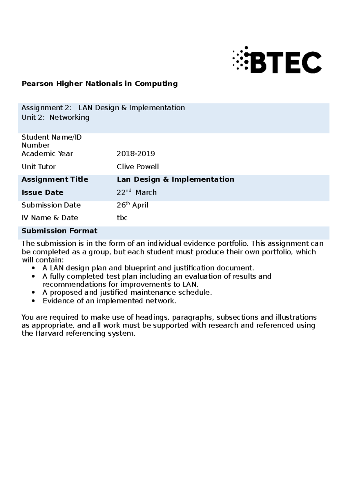 Unit 02 Assignment 2 - Pearson Higher Nationals in Computing Assignment 2: LAN Design & - Studocu