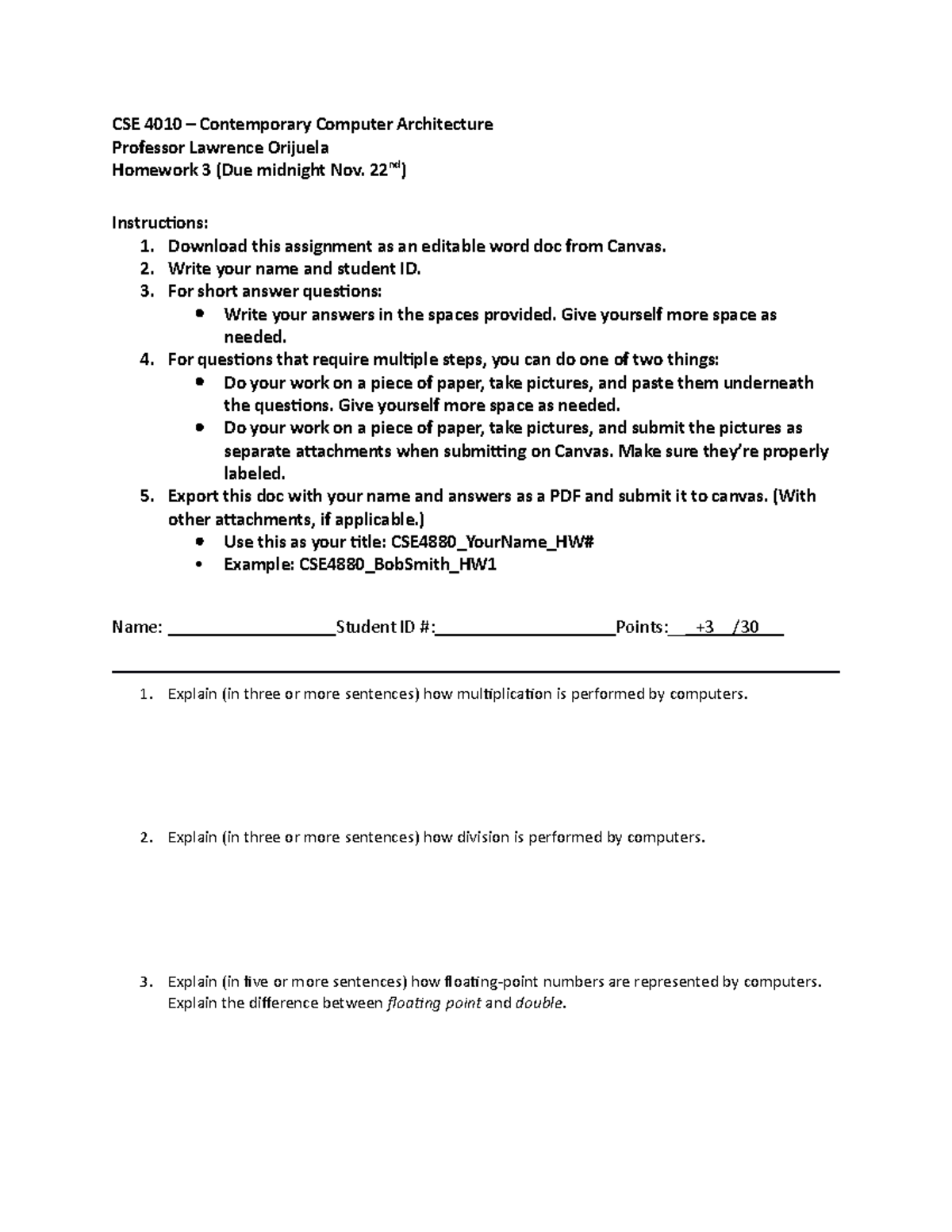 CSE4010 HW3 - HW/practice problems - CSE 4010 – Contemporary Computer ...