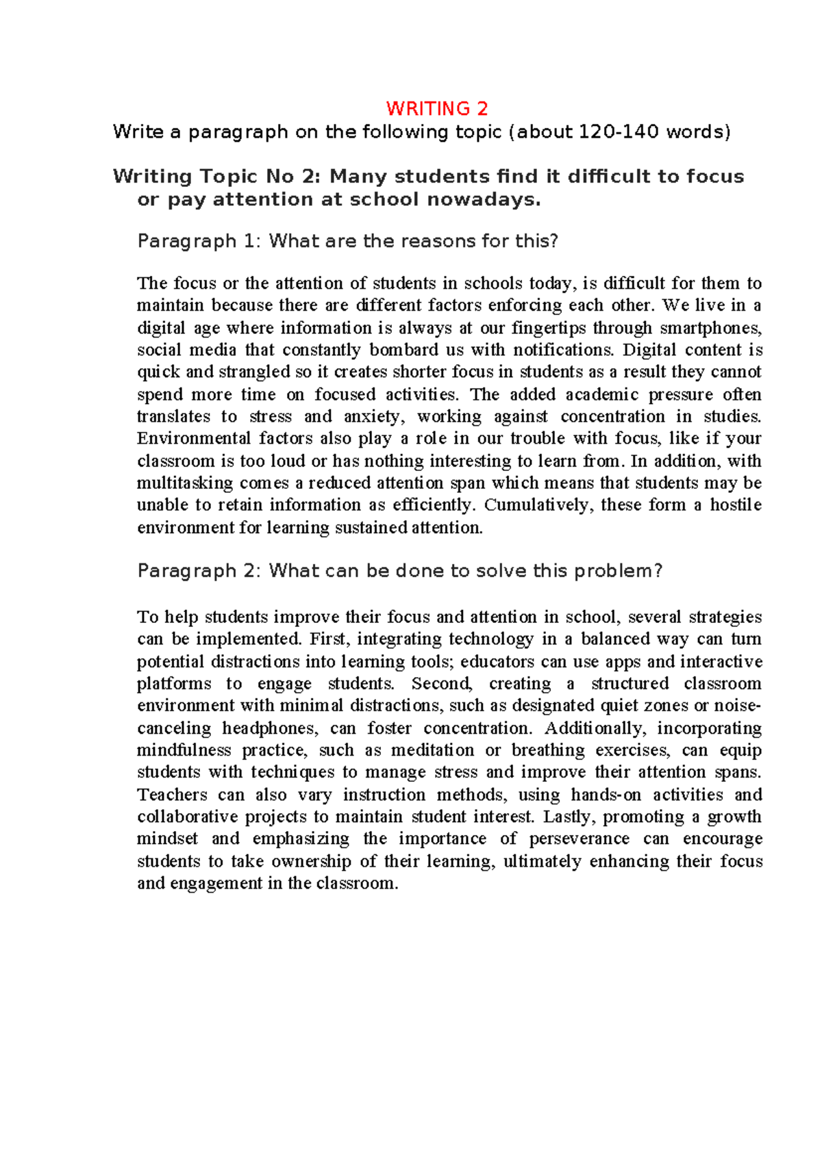 Writing 2 - Summary Access to FCE - WRITING 2 Write a paragraph on the ...