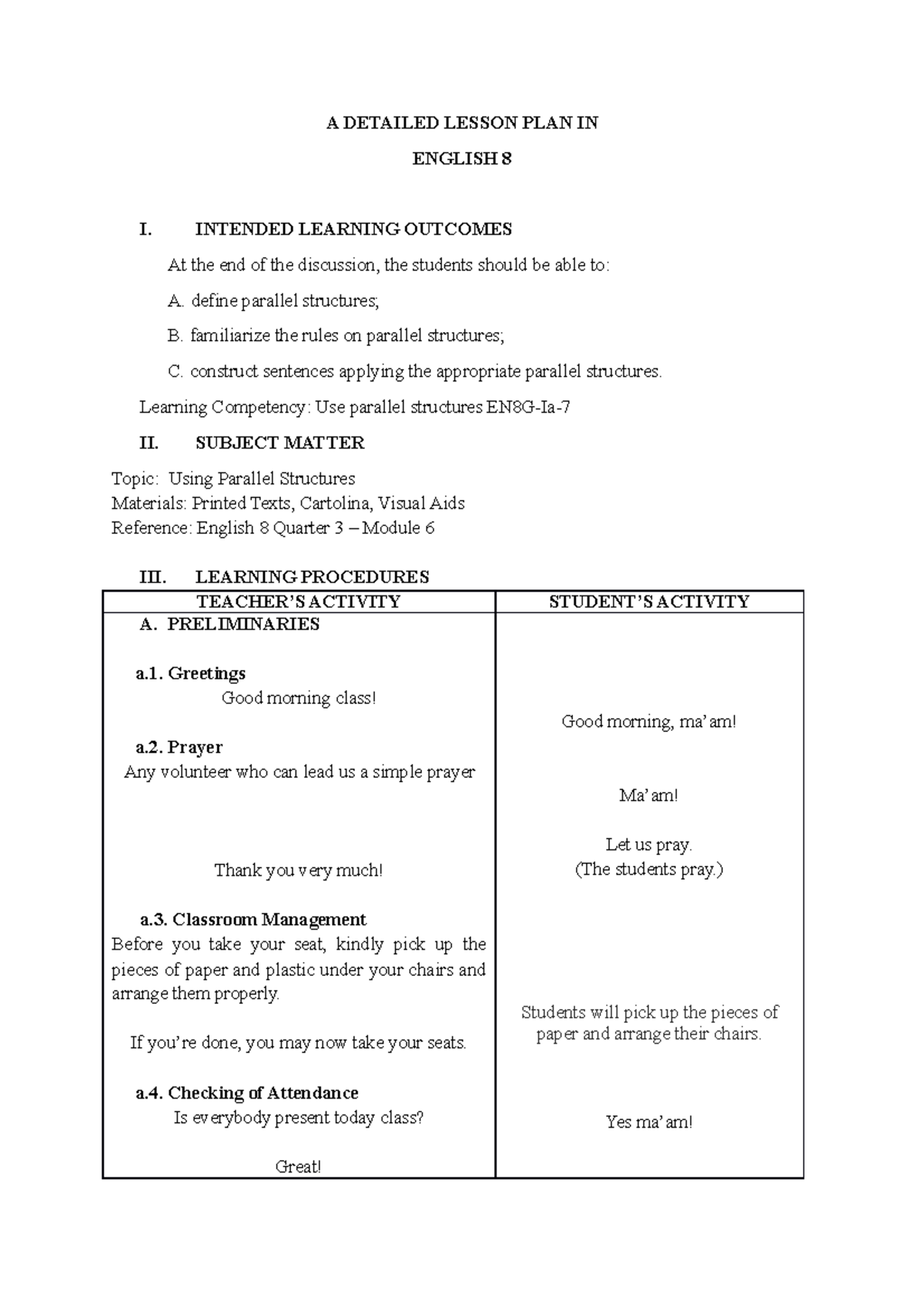 TEXT Types Detailed LP - A DETAILED LESSON PLAN IN ENGLISH 8 I ...
