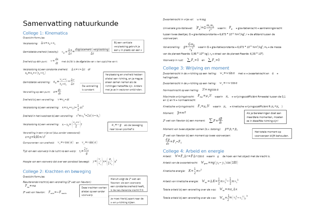 Formuleblad natuurkunde - Physics for Life Sciences - Studeersnel