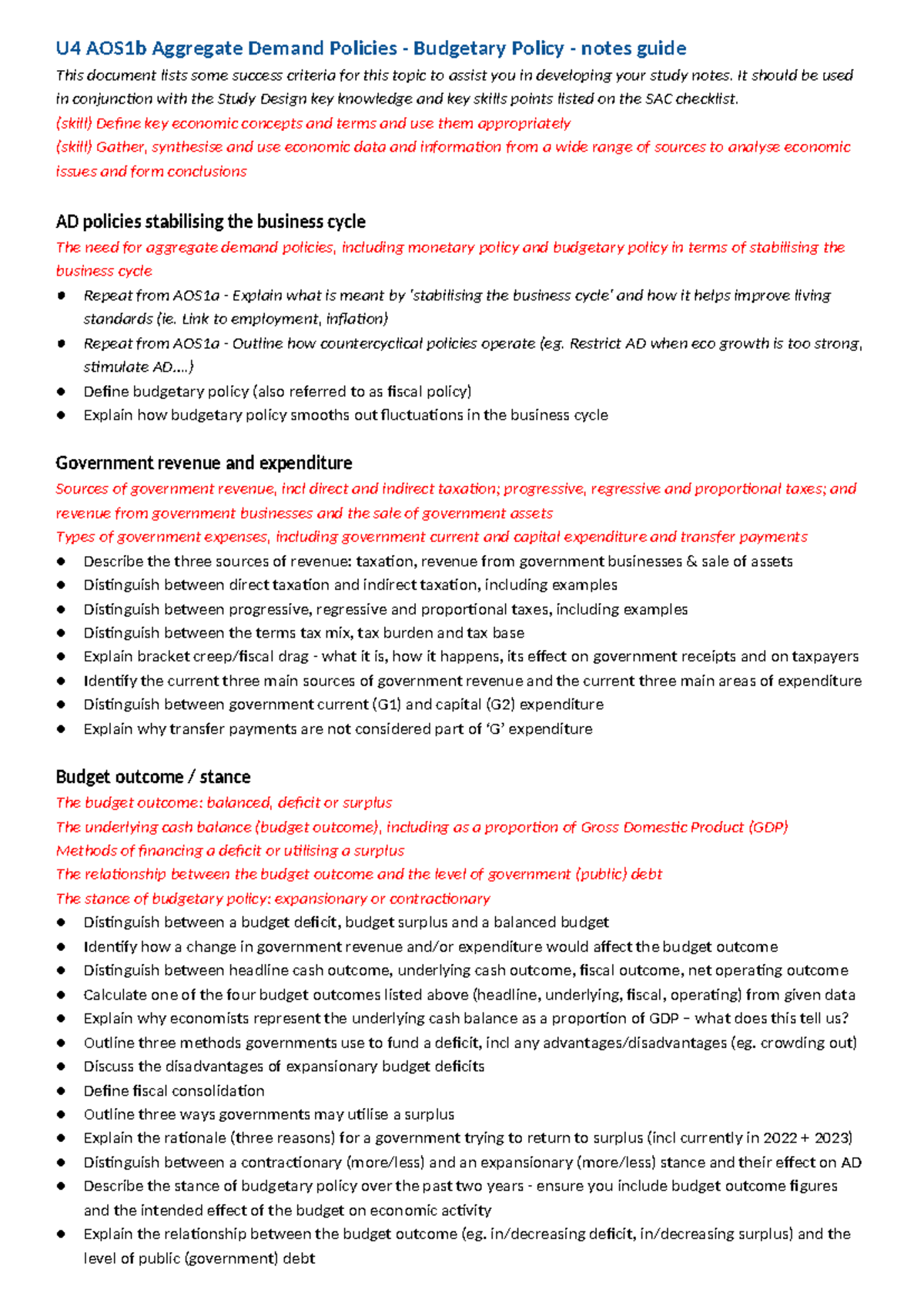 U4 AOS1b Notes guide - 40+ study score - U4 AOS1b Aggregate Demand ...