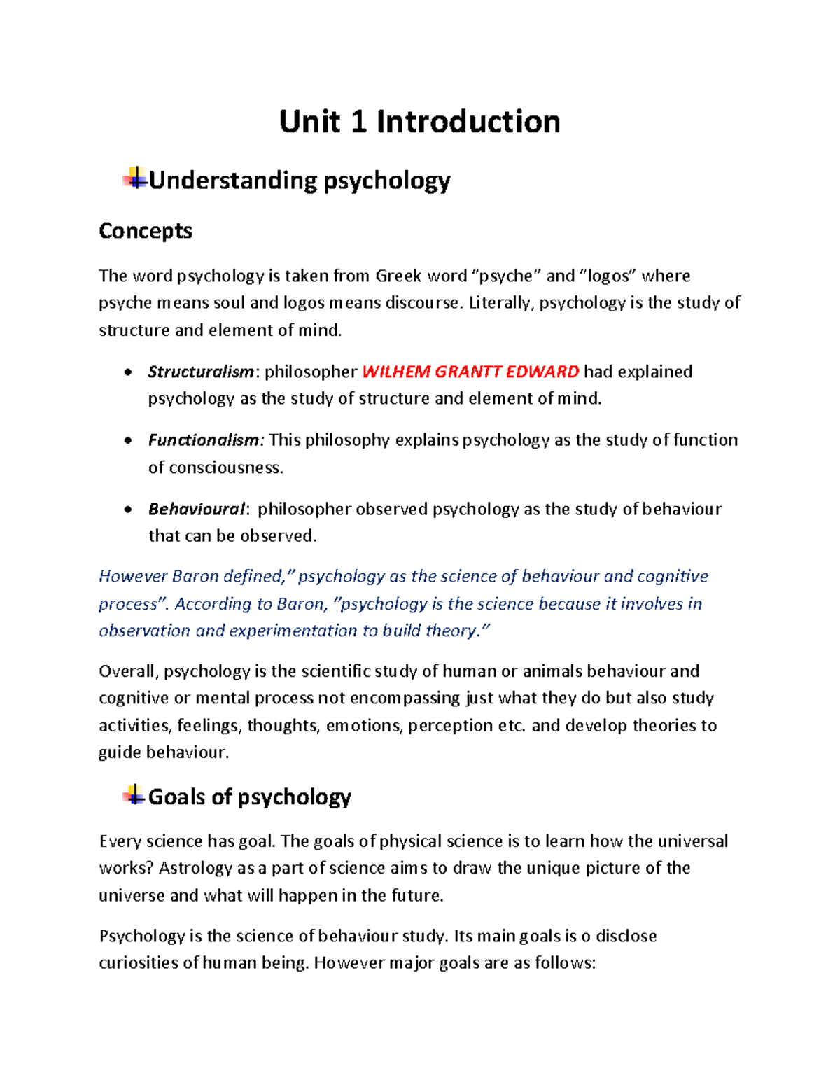 PSYCHOLOGY NOTES OF SECOND SEMESTER - Unit 1 Introduction Understanding ...