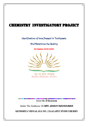 Chemistry Investigatory Project Sanjeev RAI Class 12TH B-1 - KENDRIYA ...