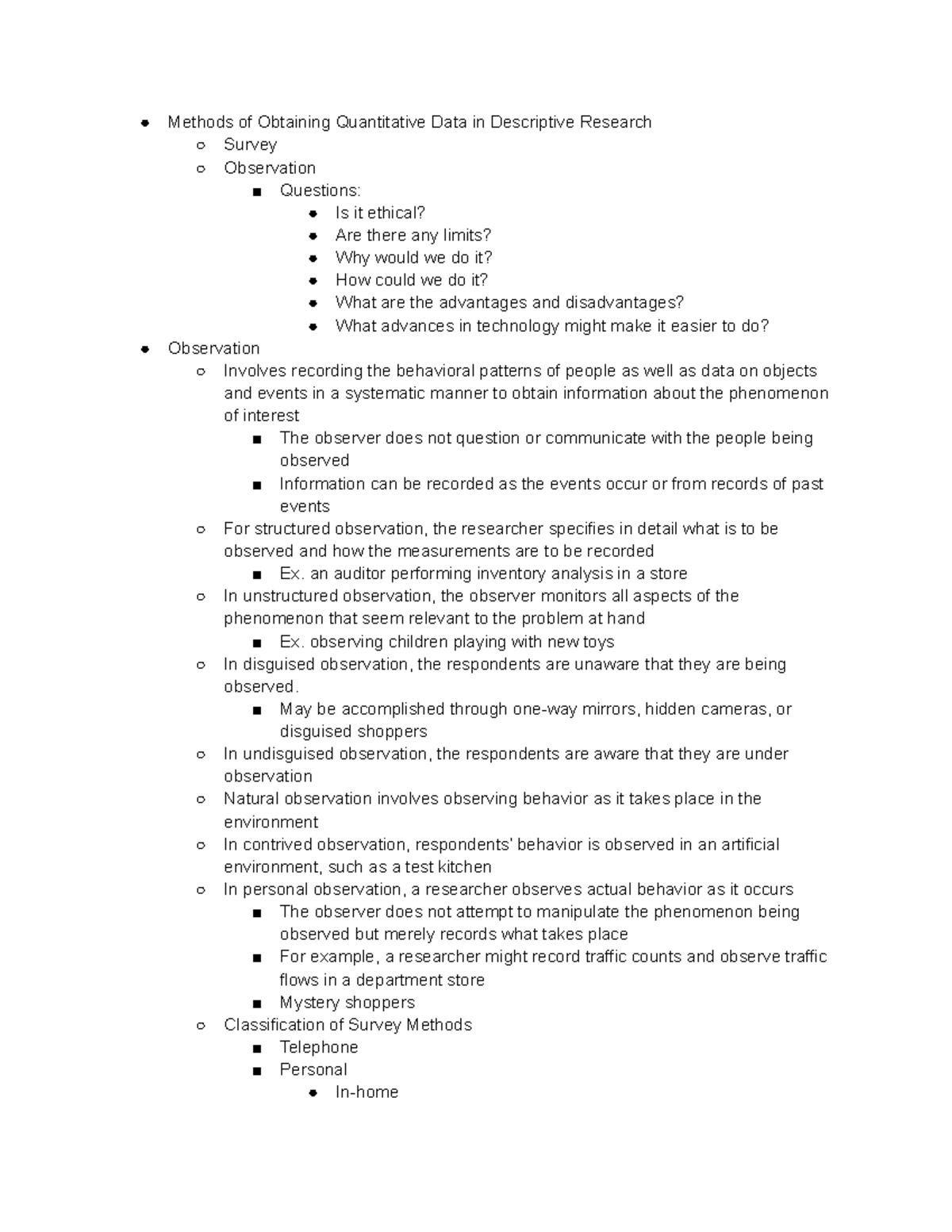 Marketing Research Observation - Methods of Obtaining Quantitative Data ...