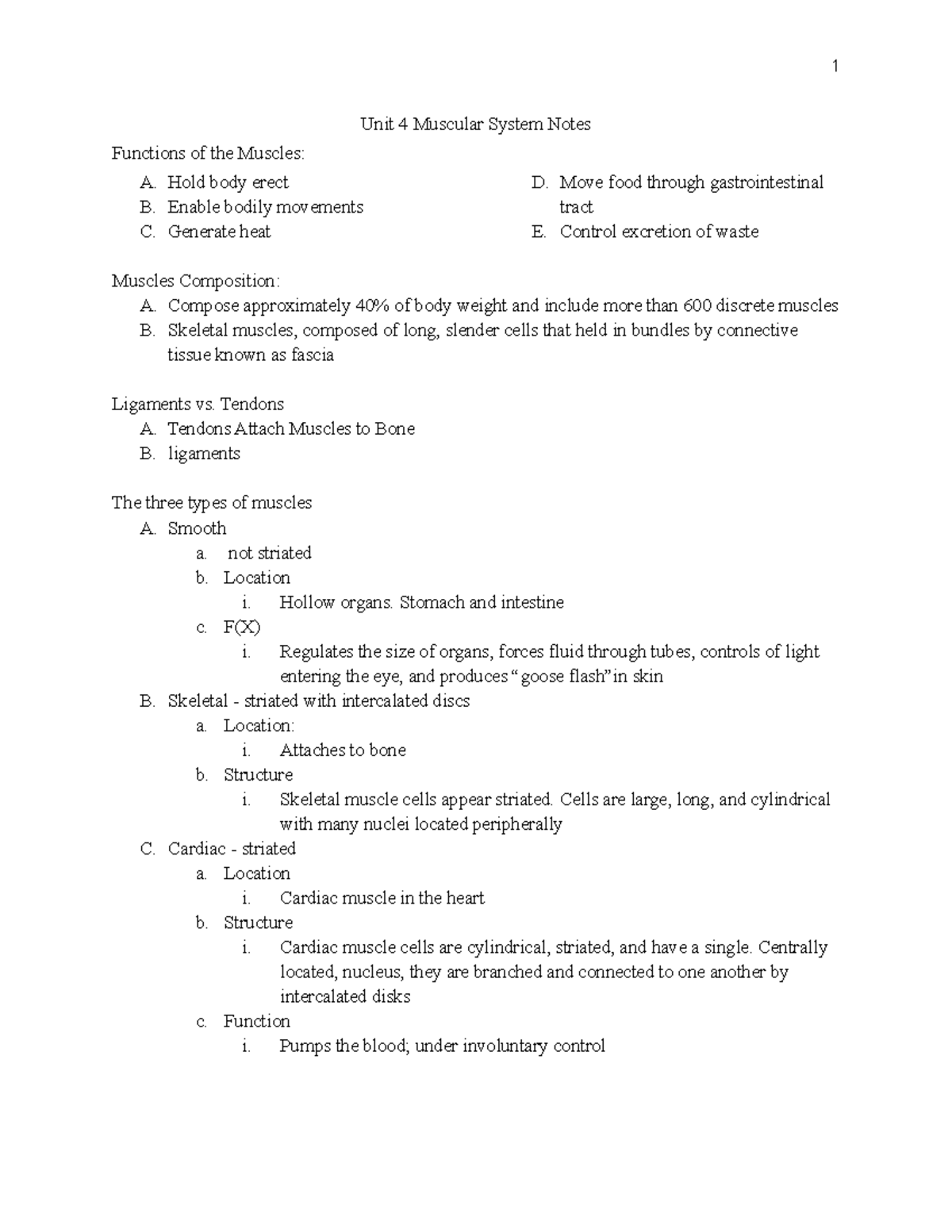 Unit 4 - Unit 4 lecture notes for MLS 201 (fall 2021) - Unit 4 Muscular ...