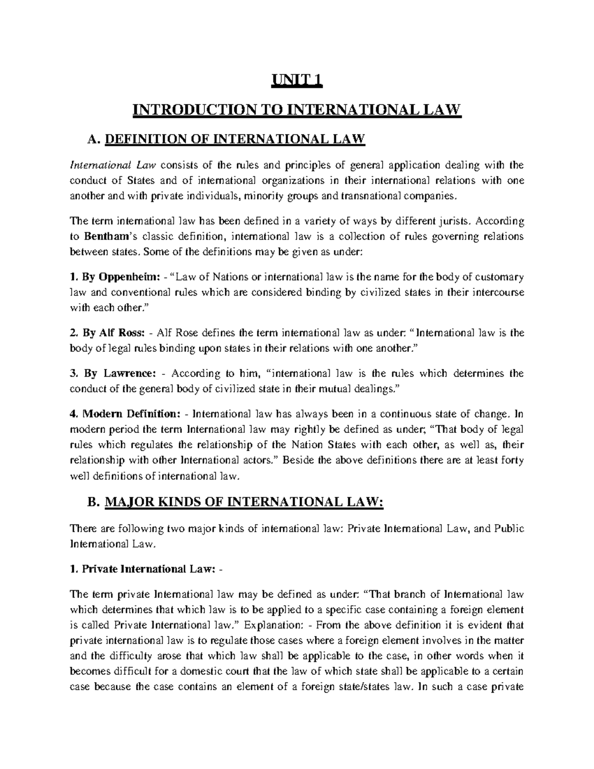 International Law All Units - UNIT 1 INTRODUCTION TO INTERNATIONAL LAW ...