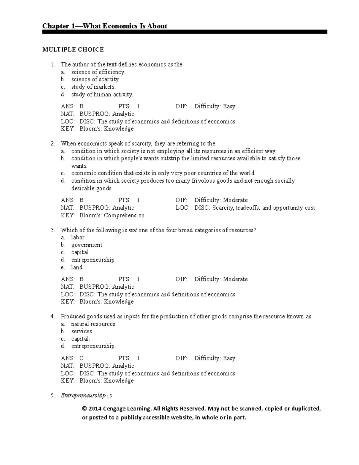 Chapter 01 - Exercise - Chapter 1—What Economics Is About MULTIPLE ...
