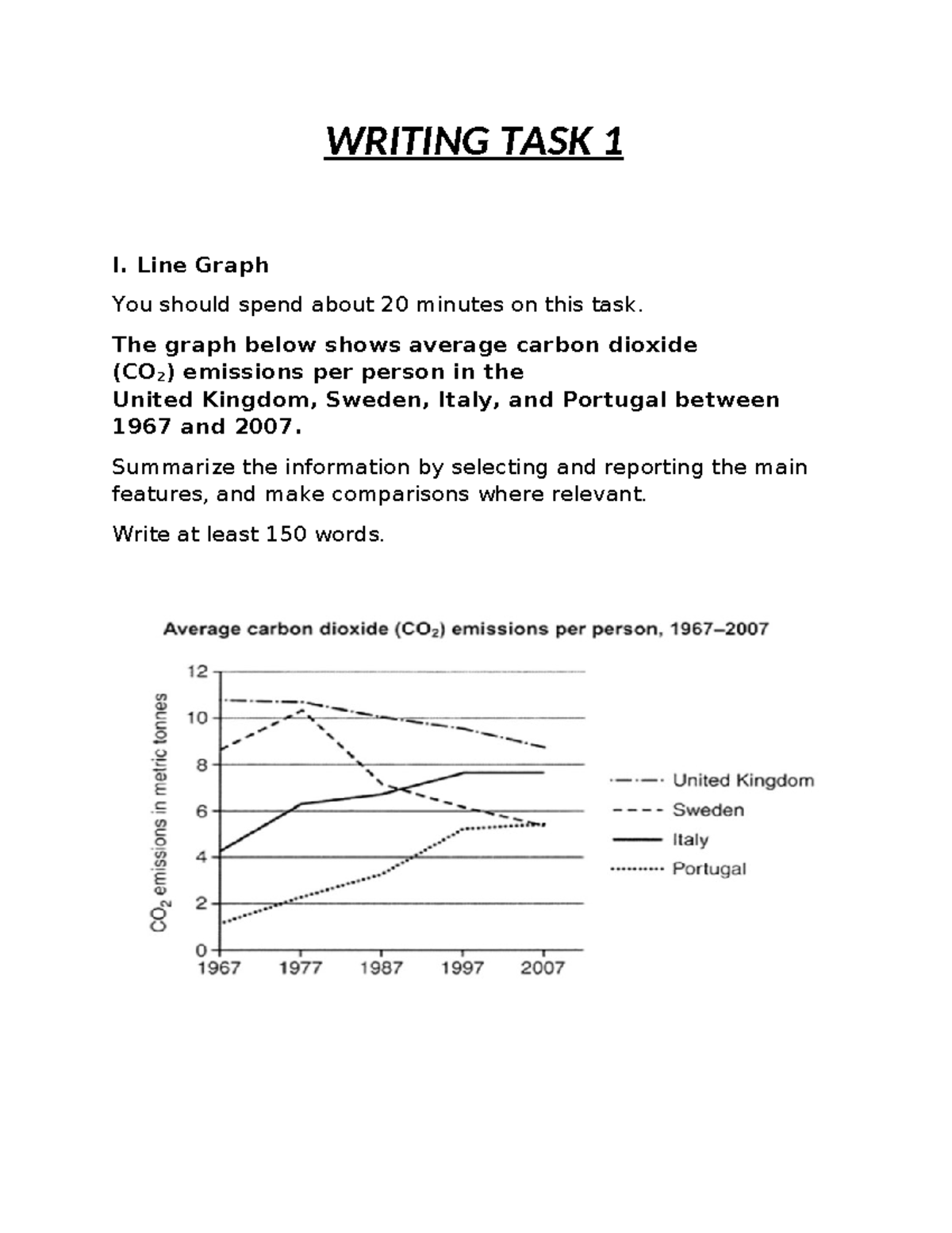 1. Writing TASK 1 - đề bài - WRITING TASK 1 I. Line Graph You should ...