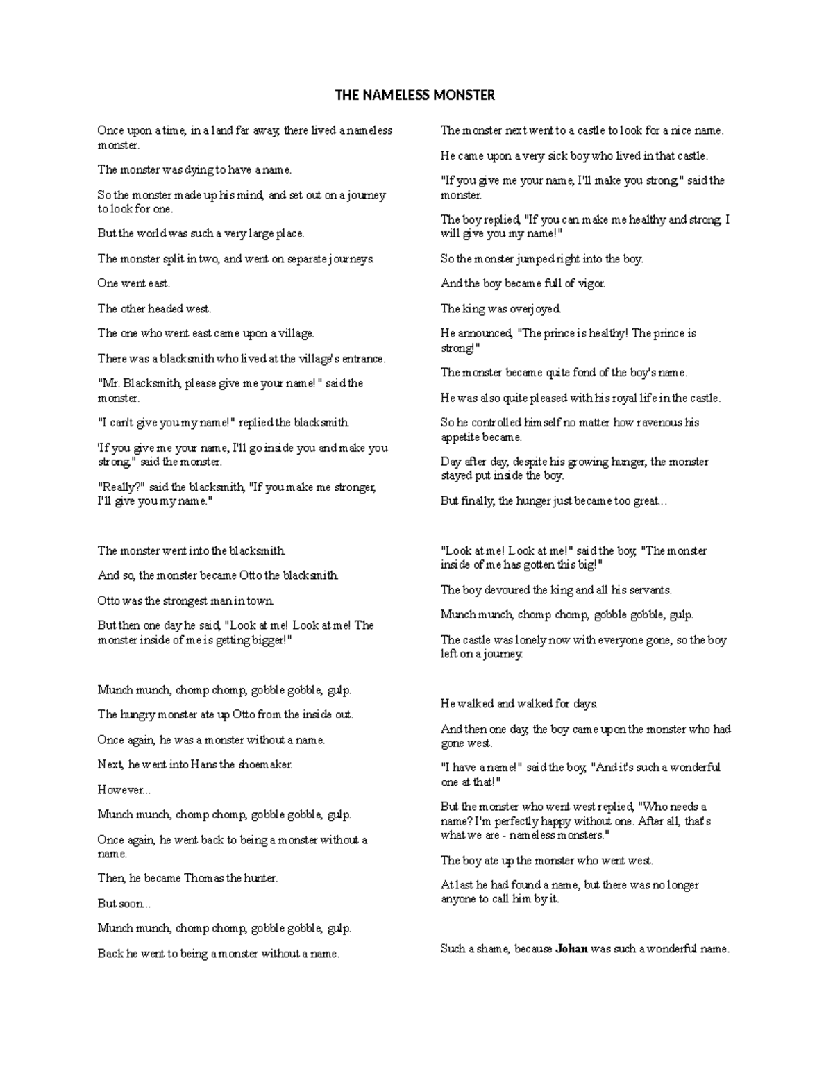 The nameless monster (english) - Once upon a time, in a land far away ...