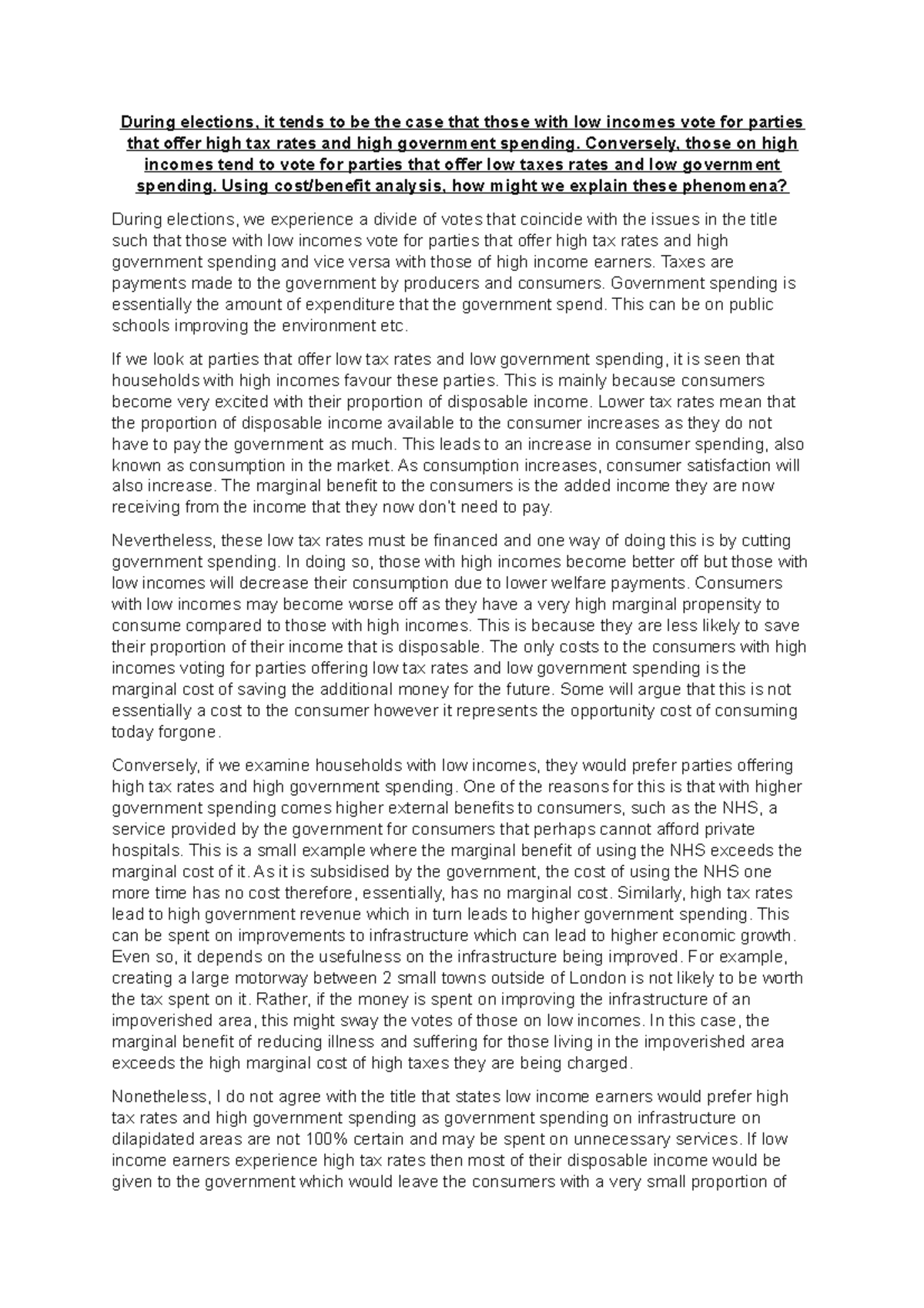 Tutorial 2 CBA Essay - During elections, it tends to be the case that ...