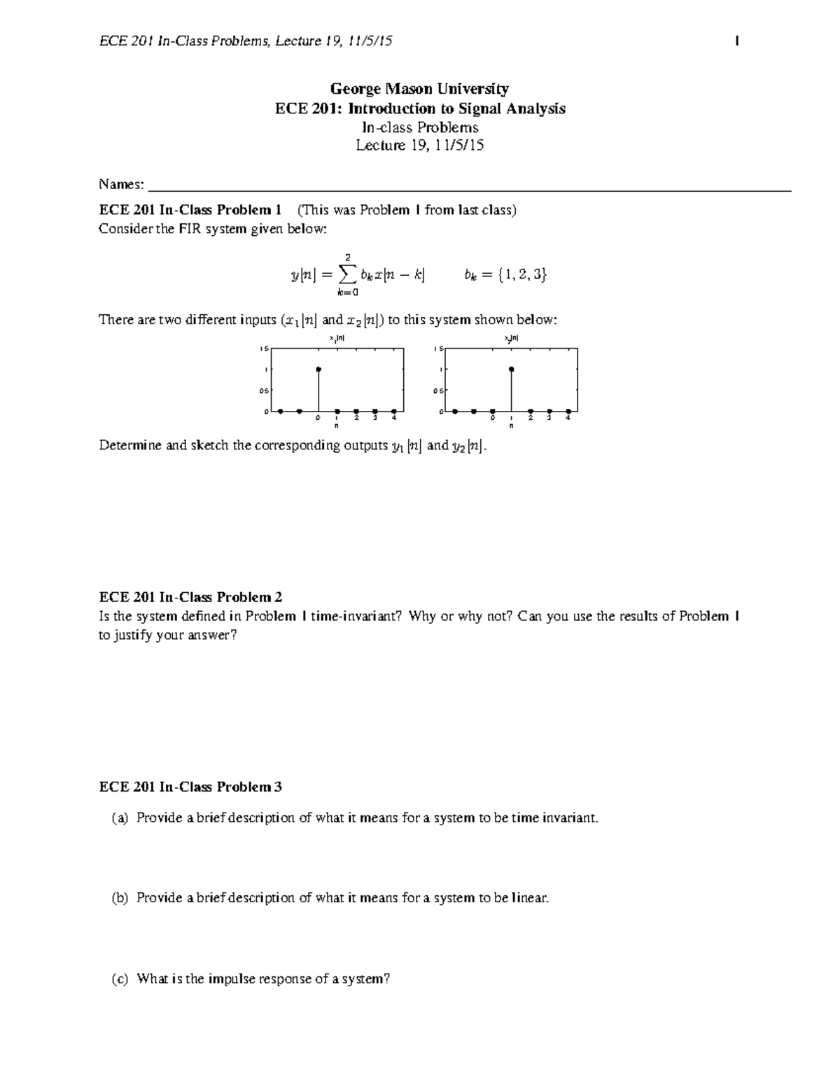 Problems In-class Lecture 19 - ECE 201 Problems, Lecture 19, 1 George ...