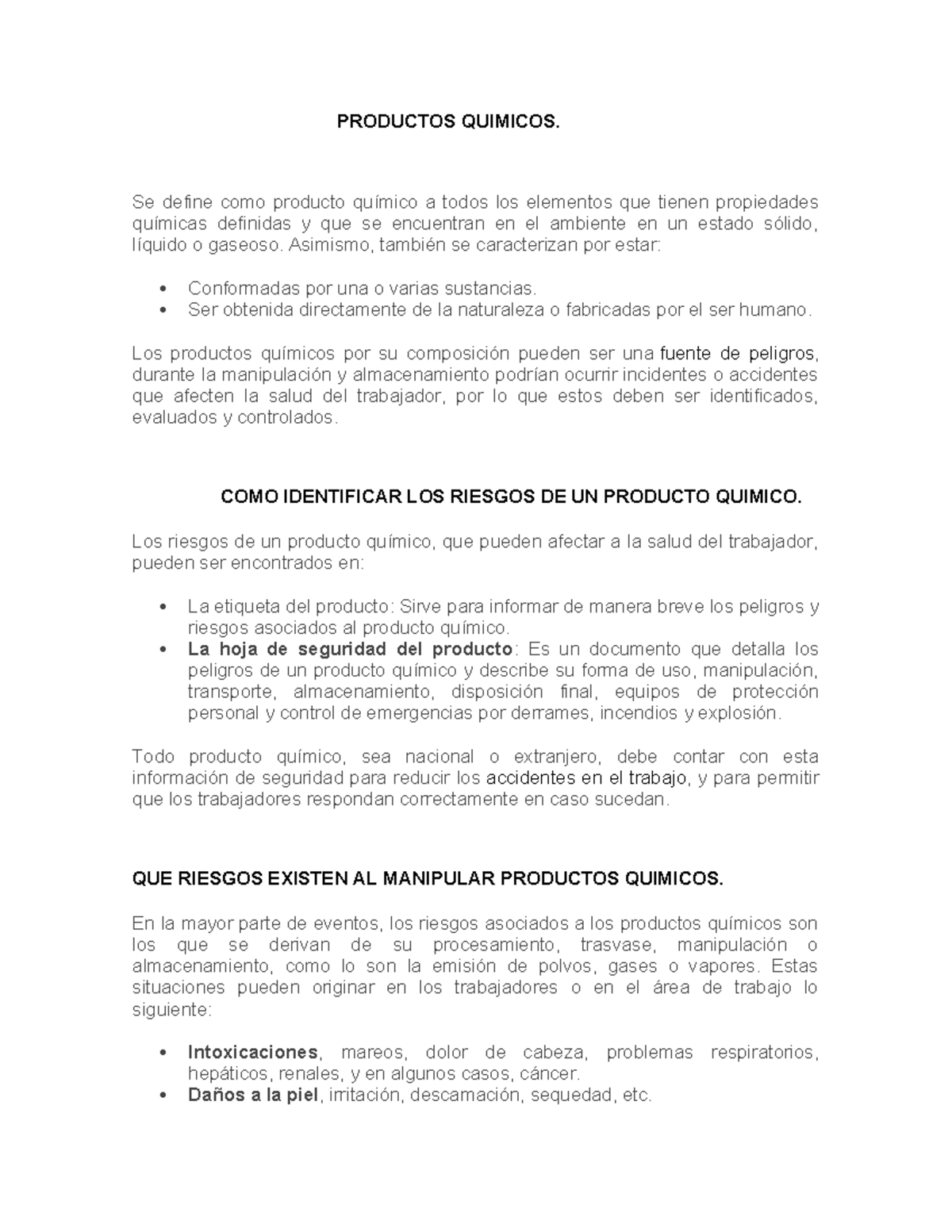 Productos Quimicos - PRODUCTOS QUIMICOS. Se define como producto ...
