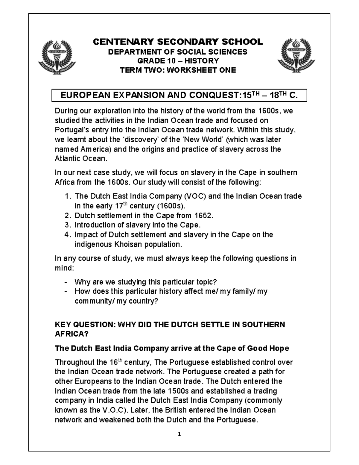 HIST 10 T2 Notes - coursework - EUROPEAN EXPANSION AND CONQUEST:15TH ...