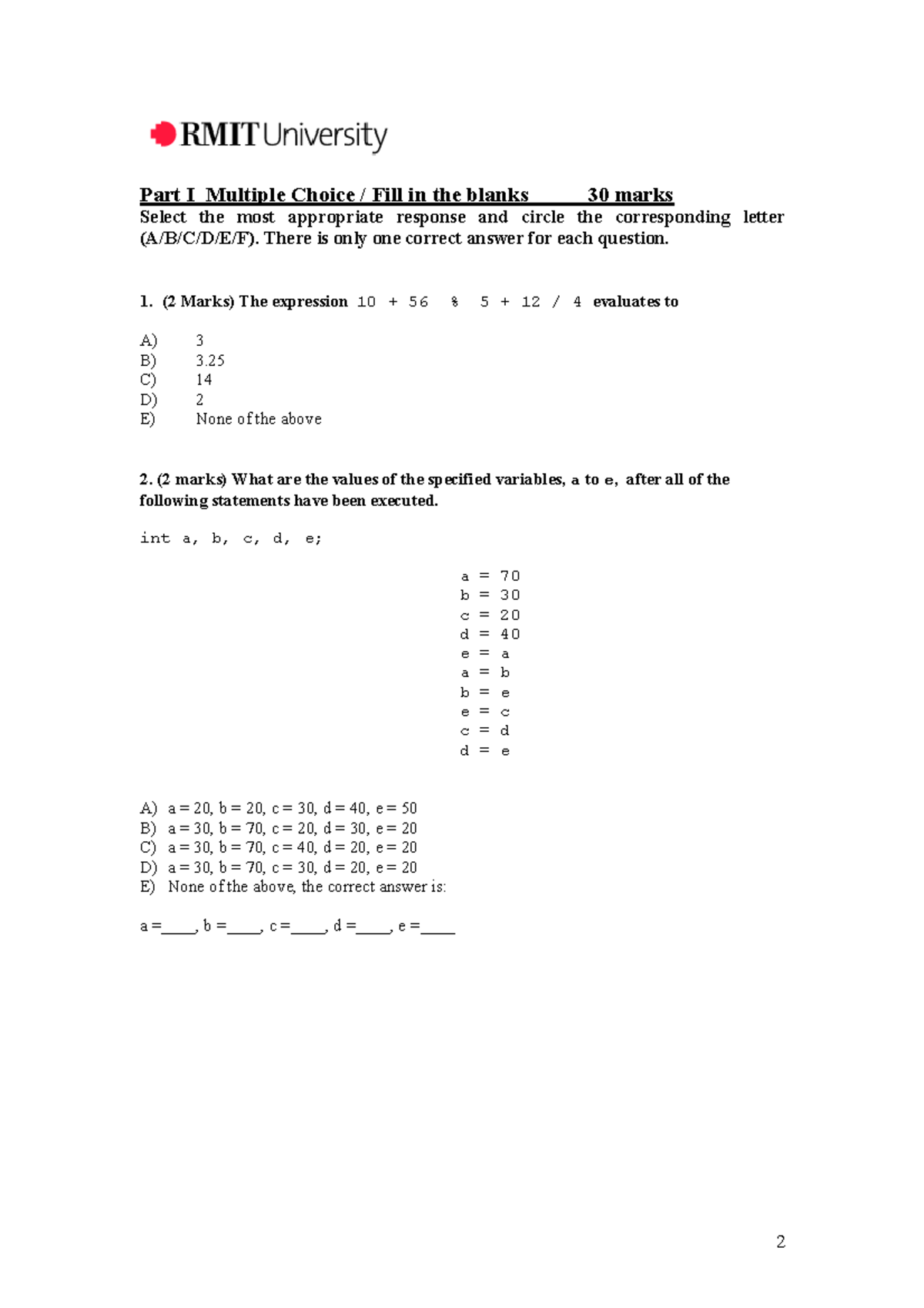 Practice Exam 2016 Questions And Answers Warning Tt Undefined Function 32 Part I Multiple