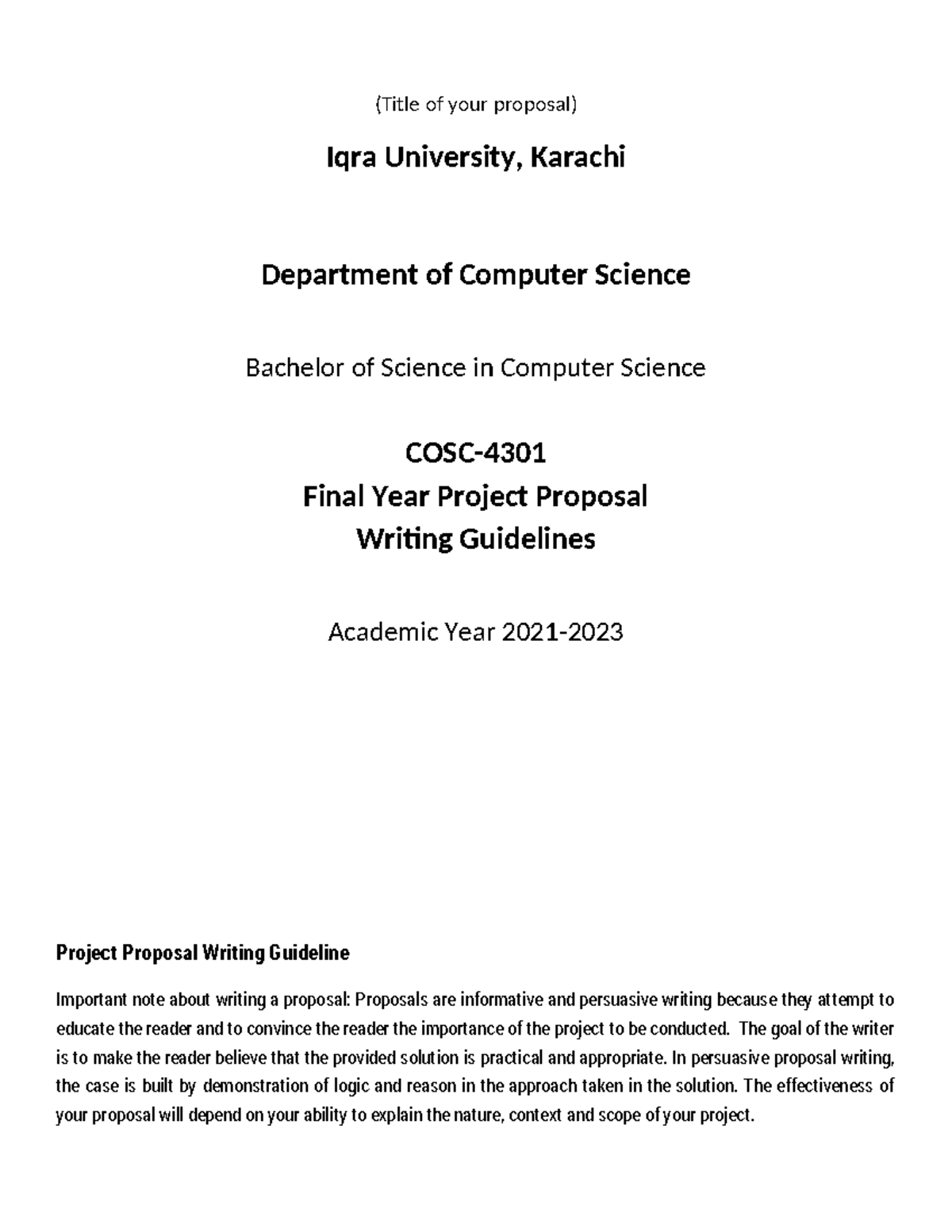 Proposal Document - (Title of your proposal) Iqra University, Karachi ...