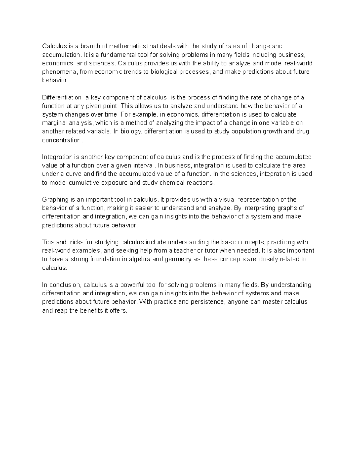 MAT-263 Brief Calculus Essay - Calculus is a branch of mathematics that ...