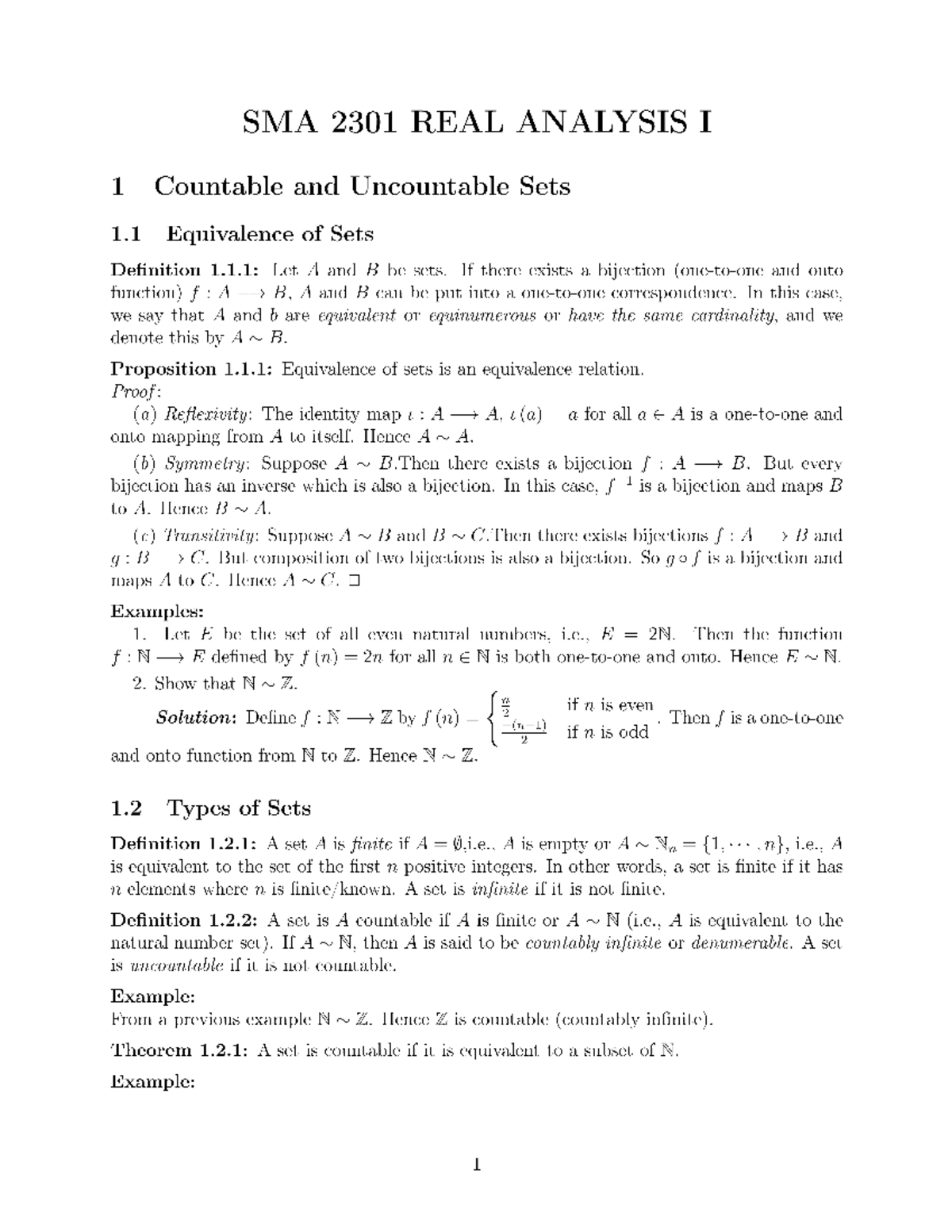 Analysis 1 - Real analysis - Studocu