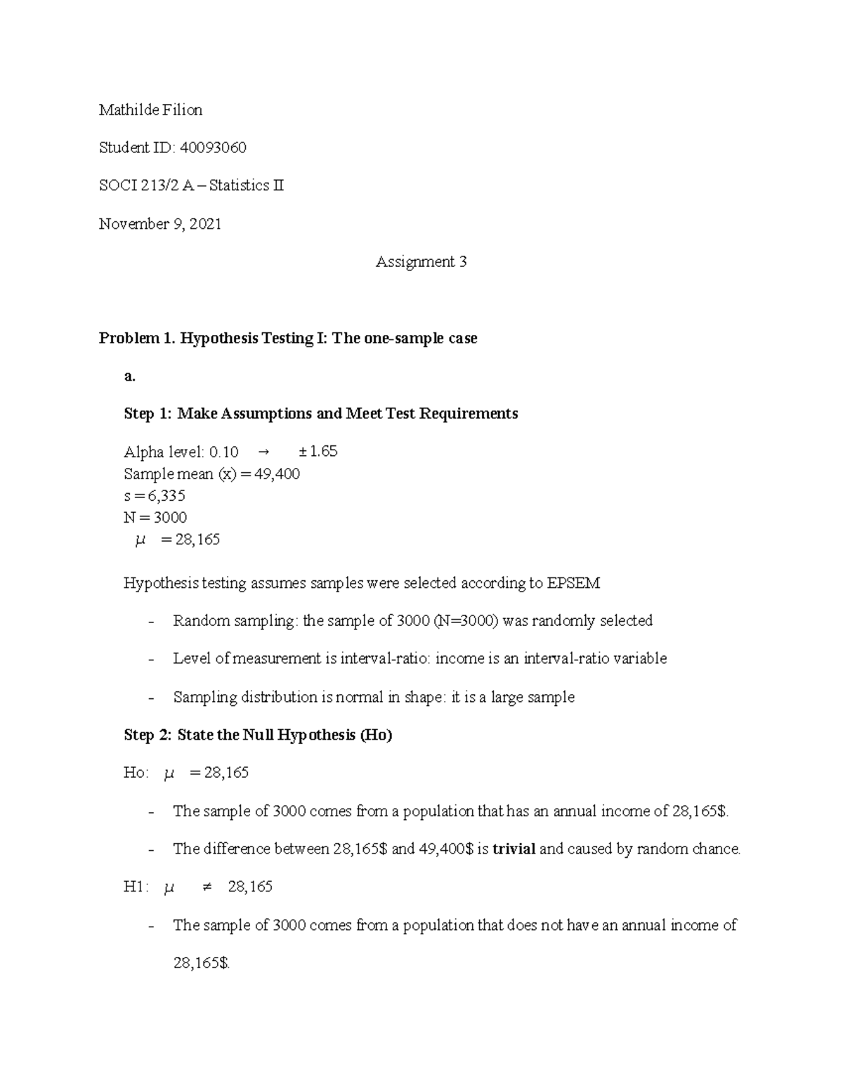 Statistics II SOCI 213 -Assignment 3 mandatory assignment - SOCI 213 - Concordia - Studocu