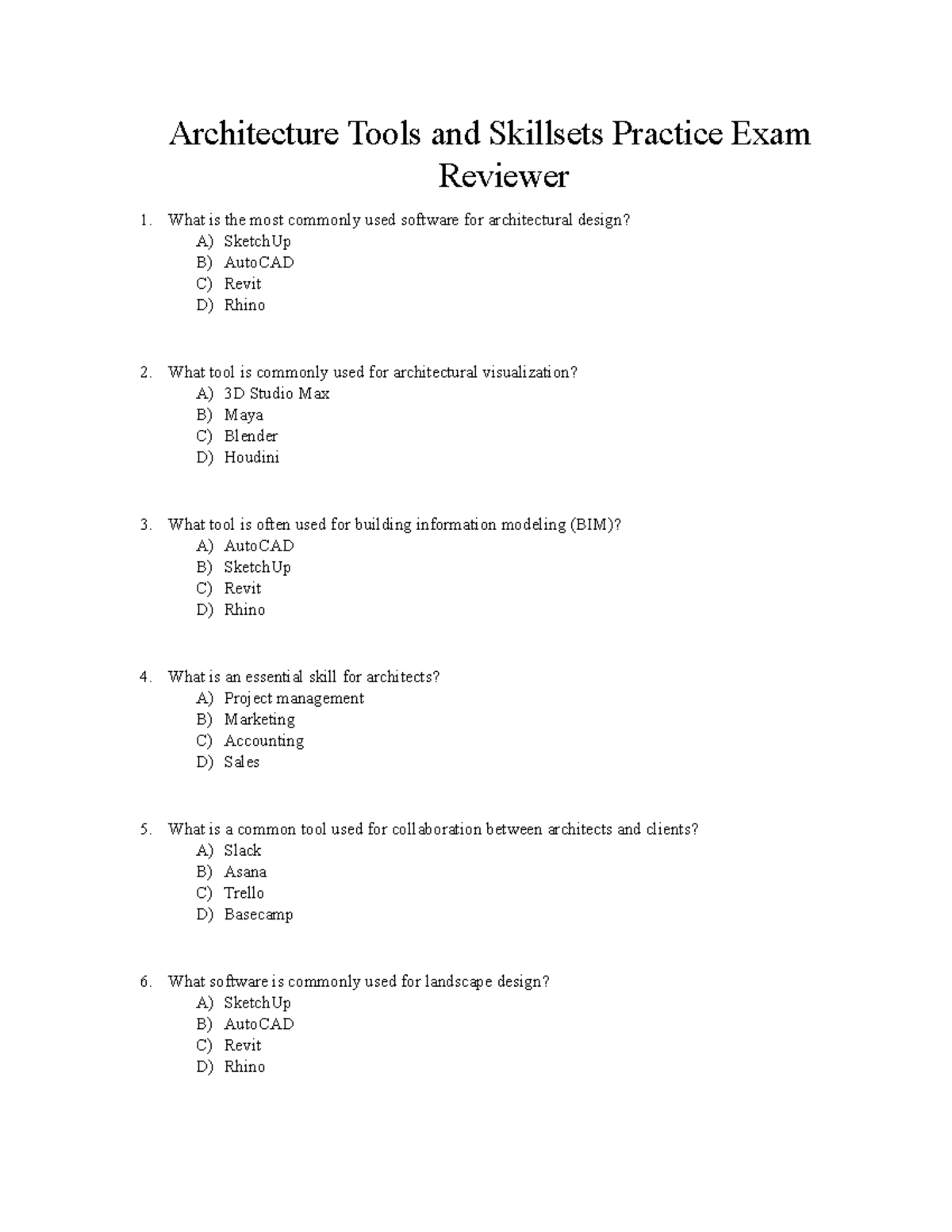 Architecture Tools and Skillsets Practice Exam Reviewer - Architecture ...